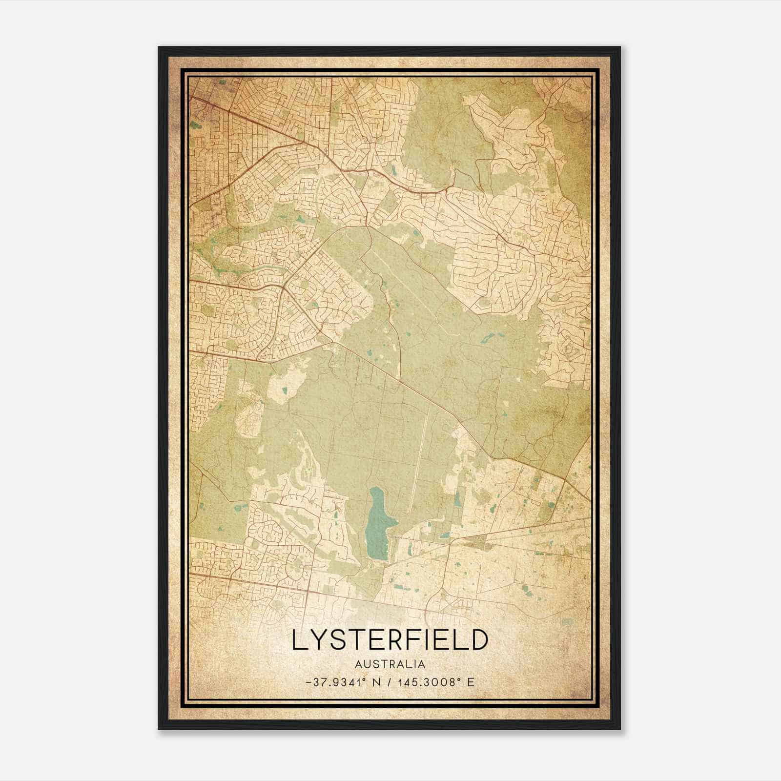 Vintage Lysterfield Australia Map Poster, Lysterfield City Road Wall ...