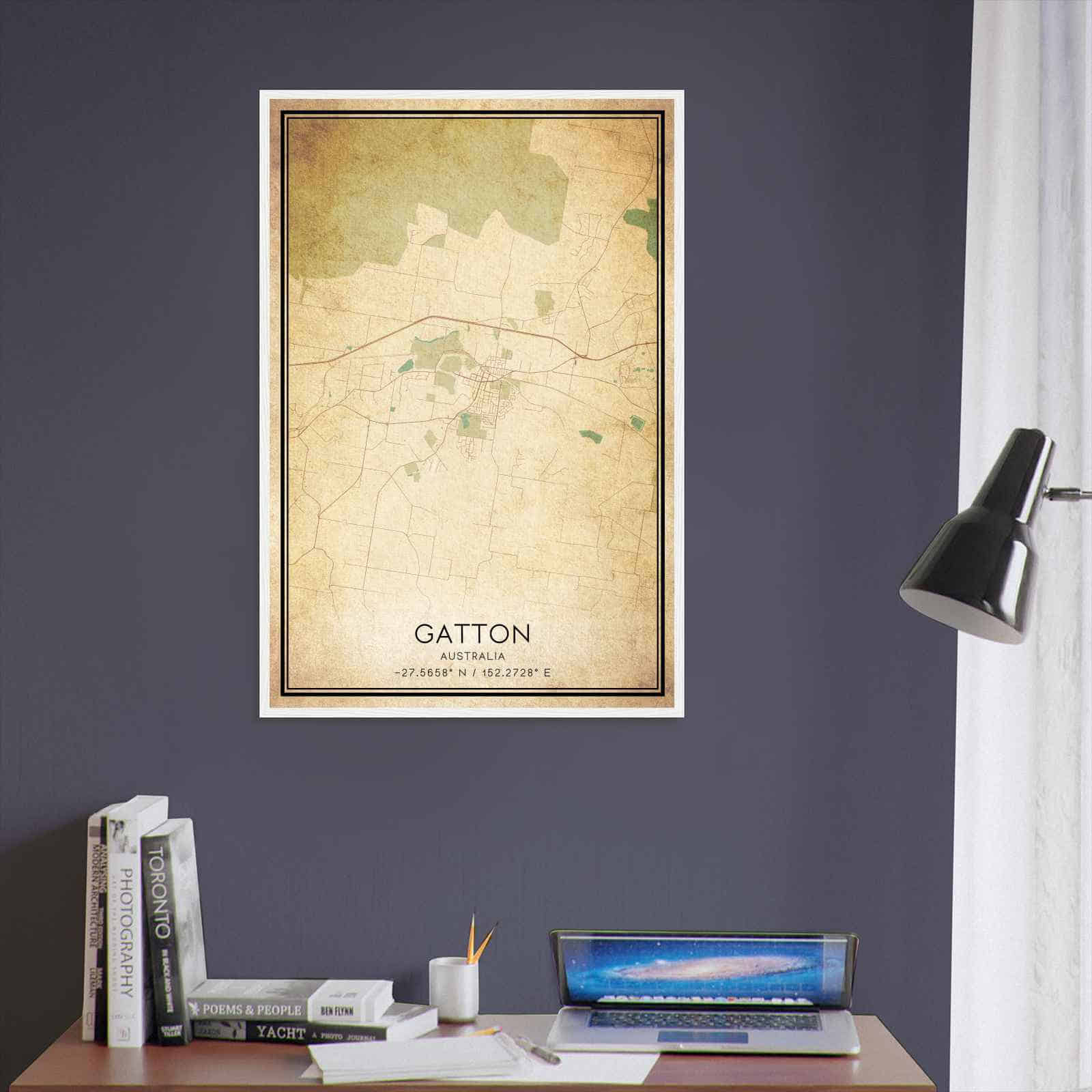 Vintage Gatton Australia Map Poster, Gatton City Road Wall Art Print ...