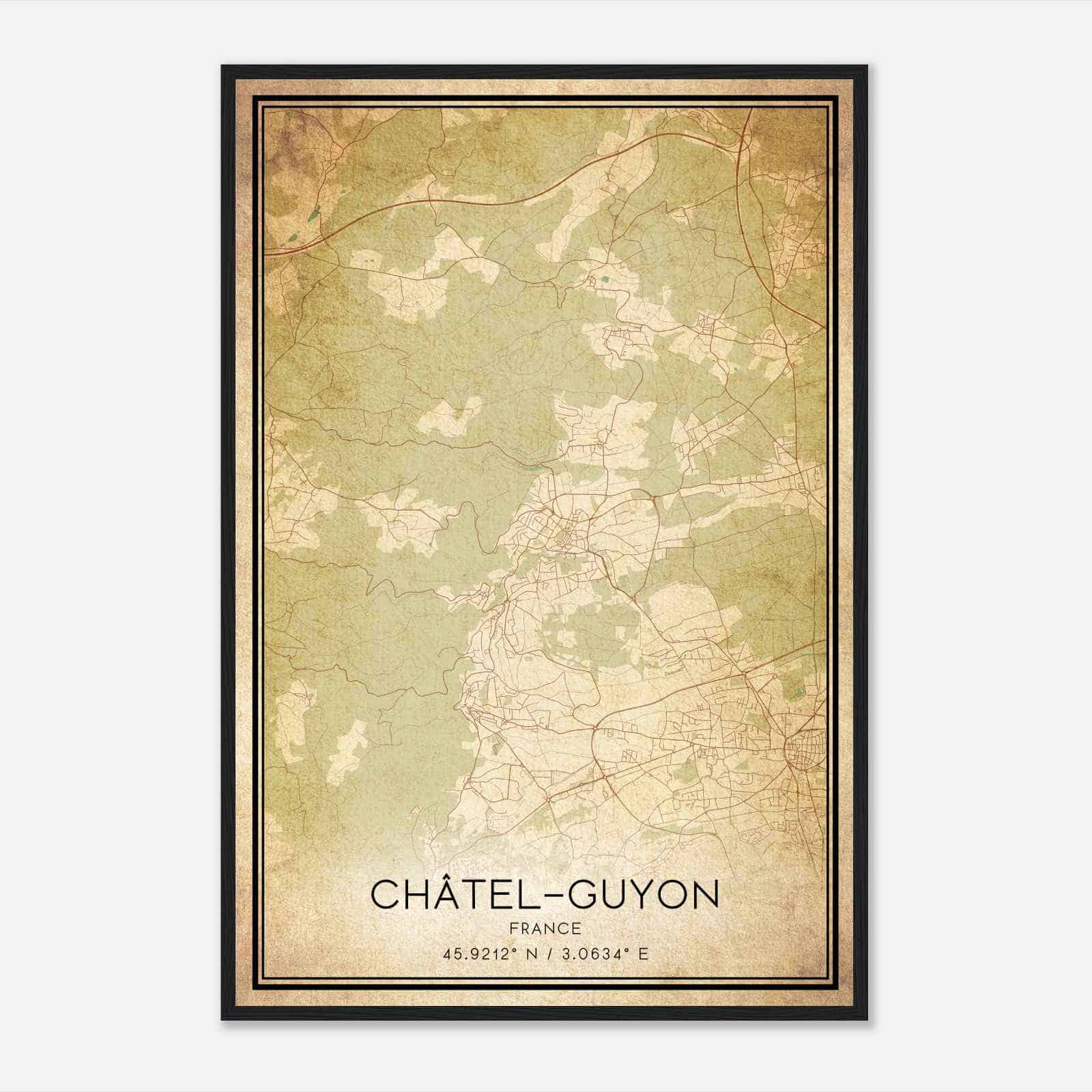 Vintage Chatel-Guyon France Map Poster, Chatel-Guyon City Road Wall Art Print - Custom Maps ...