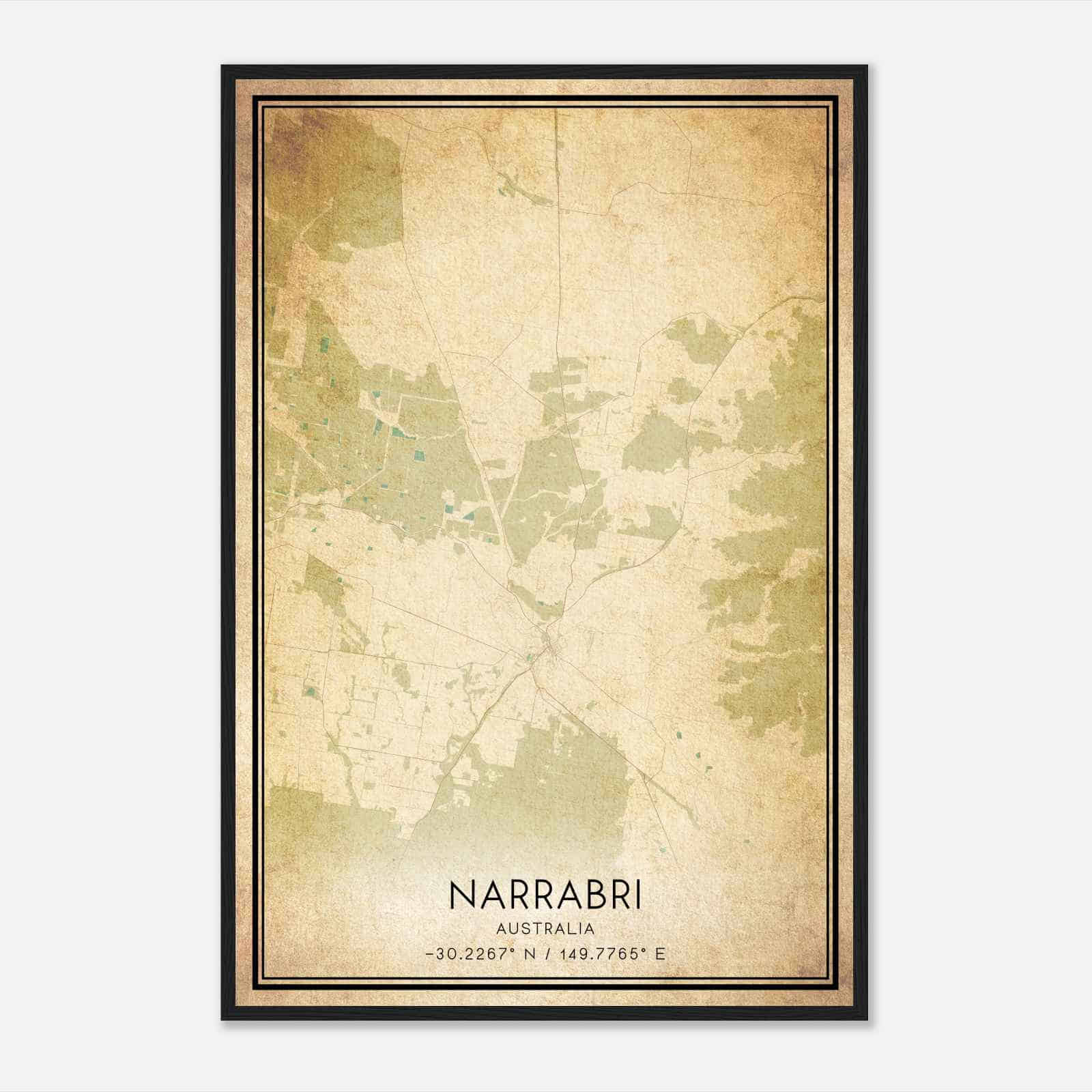 Vintage Narrabri Australia Map Poster, Narrabri City Road Wall Art ...