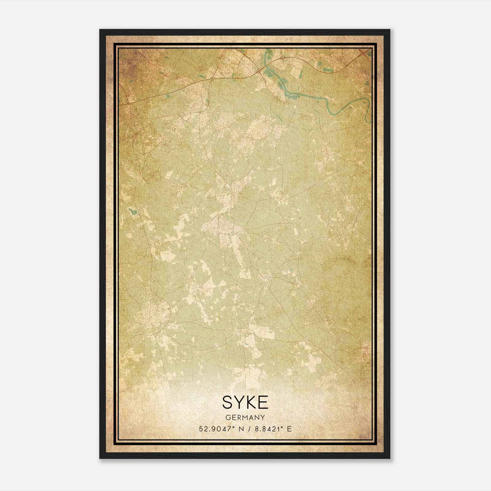 Vintage Syke Germany Map Poster, Syke City Road Wall Art Print - Custom ...