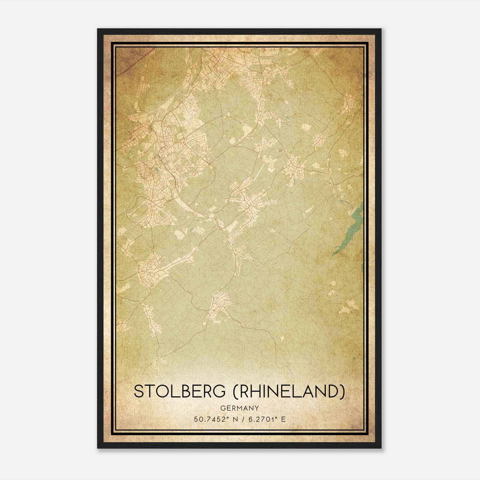 Vintage Stolberg Germany Map Poster, Stolberg City Road Wall Art Print ...