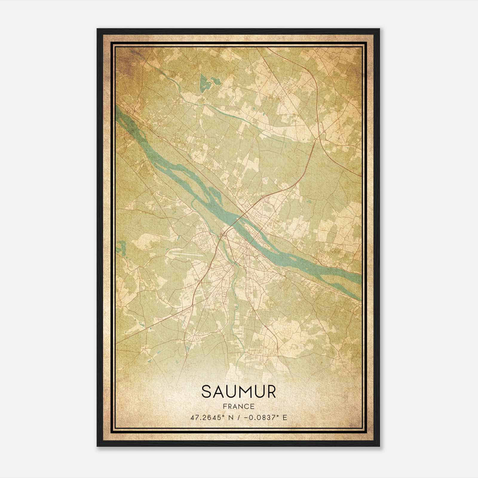 Vintage Saumur France Map Poster, Saumur City Road Wall Art Print ...