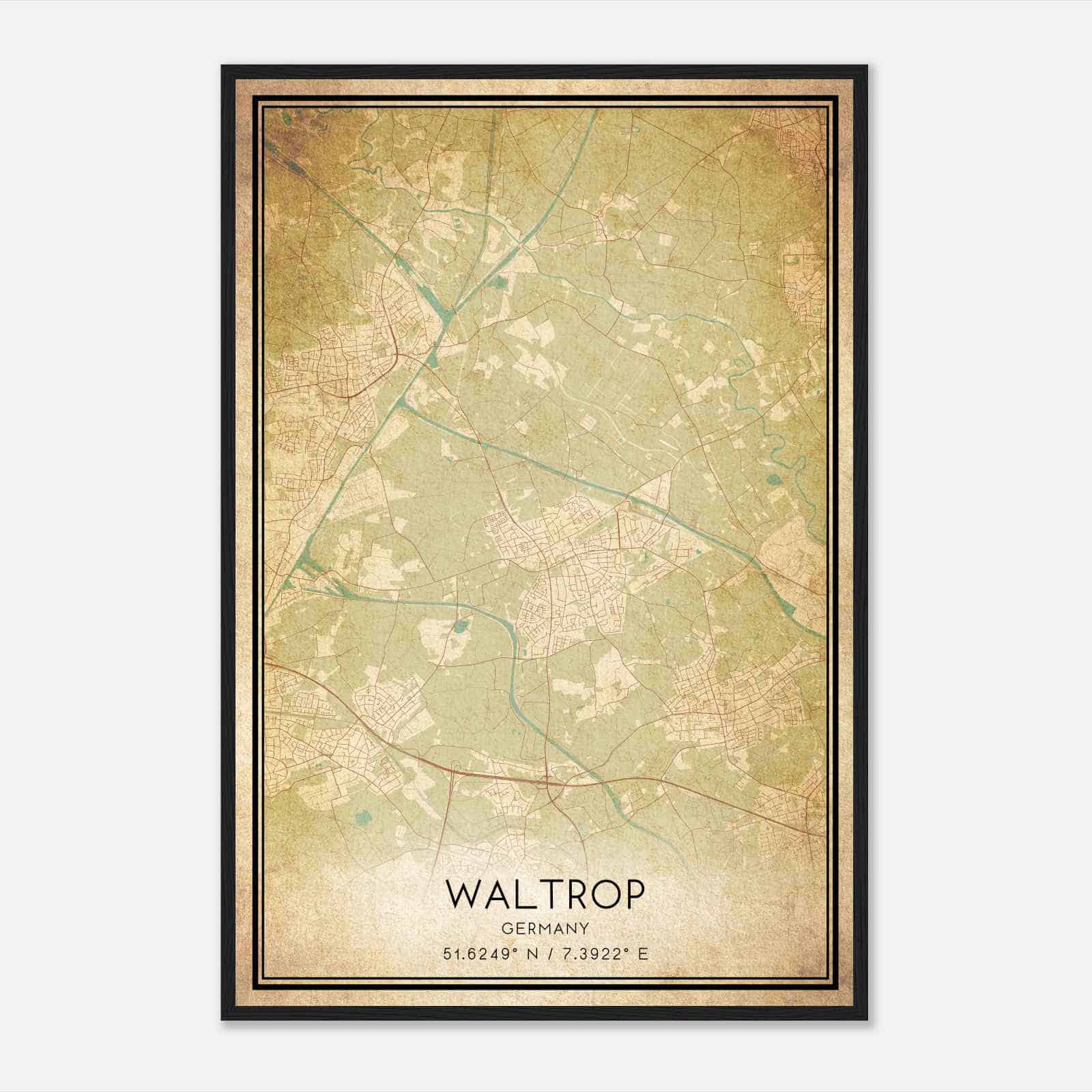Vintage Waltrop Germany Map Poster, Waltrop City Road Wall Art Print ...