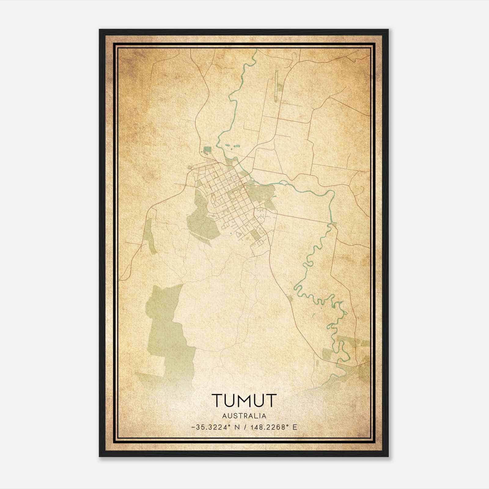 Vintage Tumut Australia Map Poster, Tumut City Road Wall Art Print ...