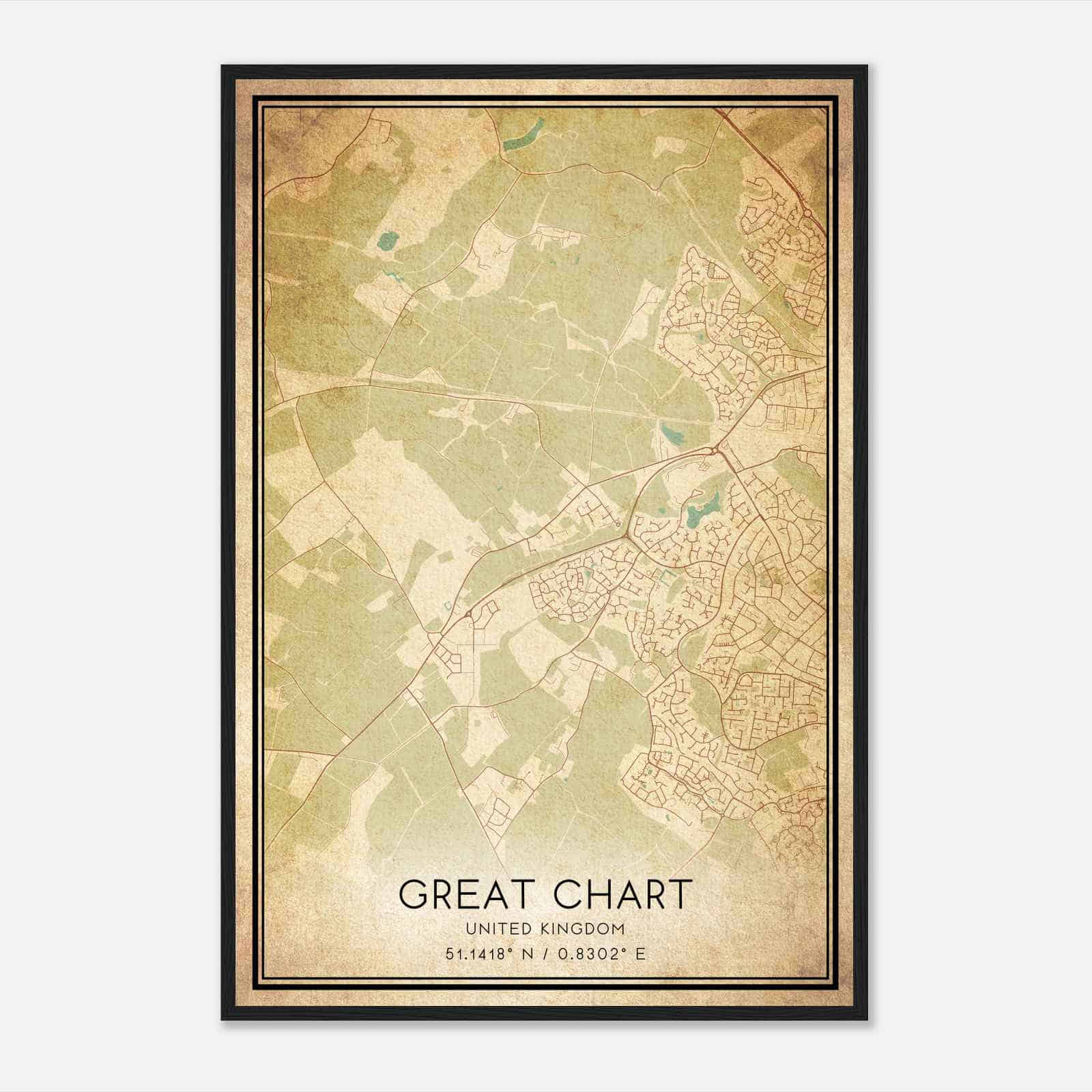 Vintage Great Chart United Kingdom Map Poster, Great Chart City Road ...