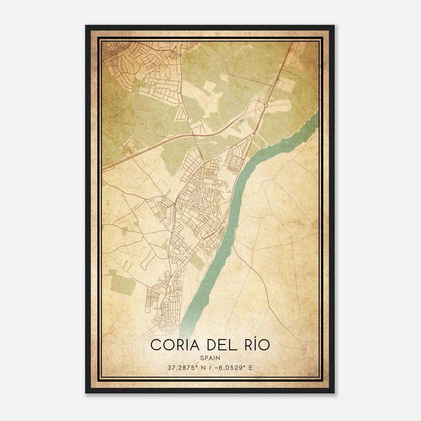Vintage Coria del Rio Spain Map Poster, Coria del Rio City Road Wall ...