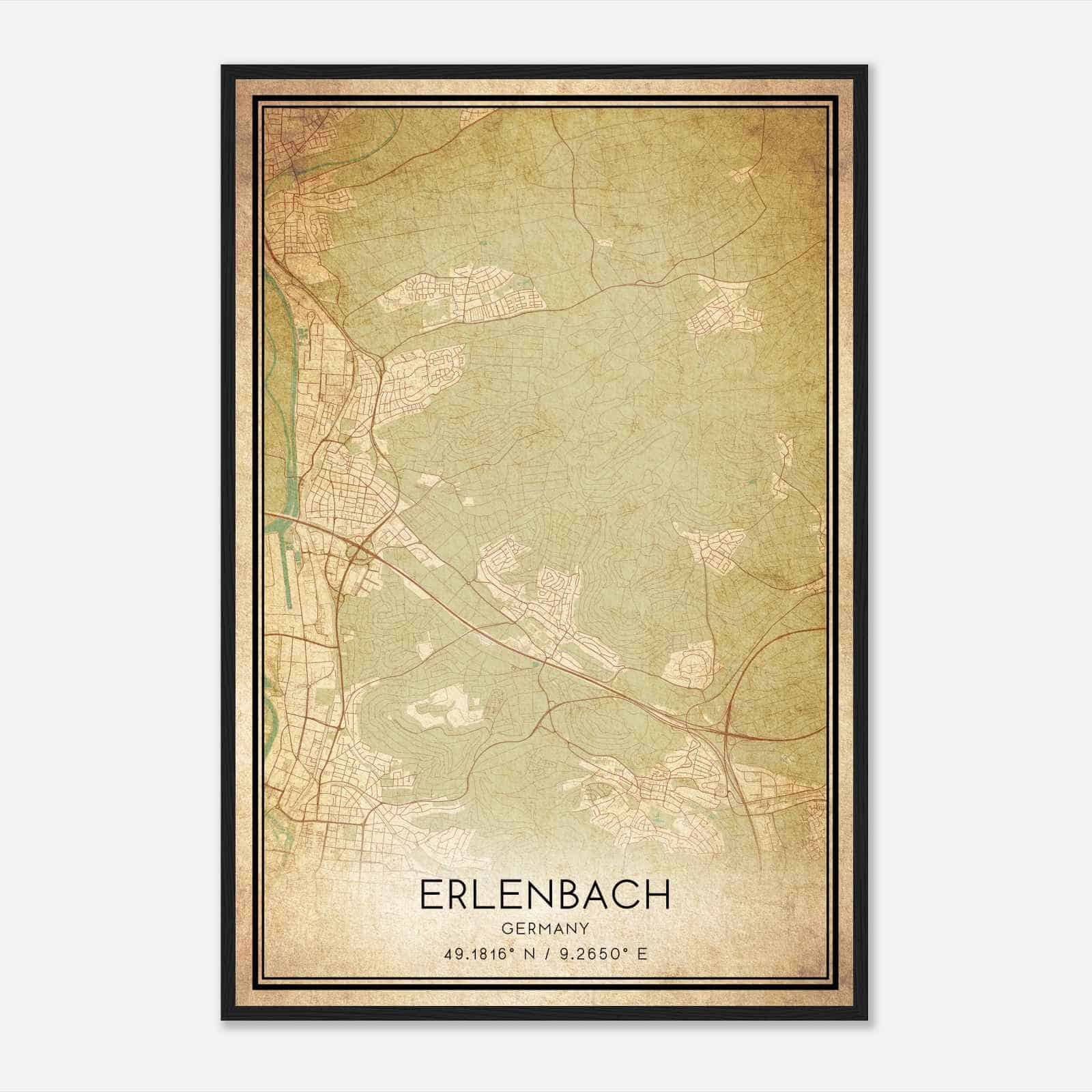 Vintage Erlenbach Germany Map Poster, Erlenbach City Road Wall Art ...