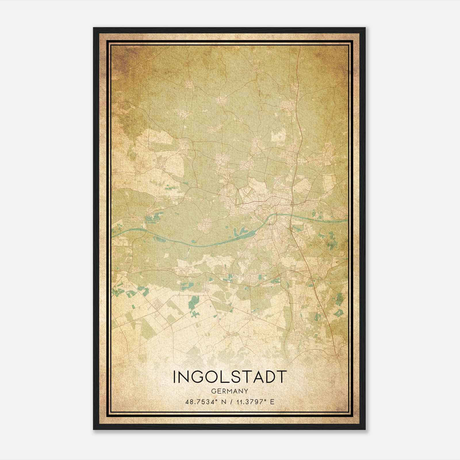 Vintage Ingolstadt Germany Map Poster, Ingolstadt City Road Wall Art ...