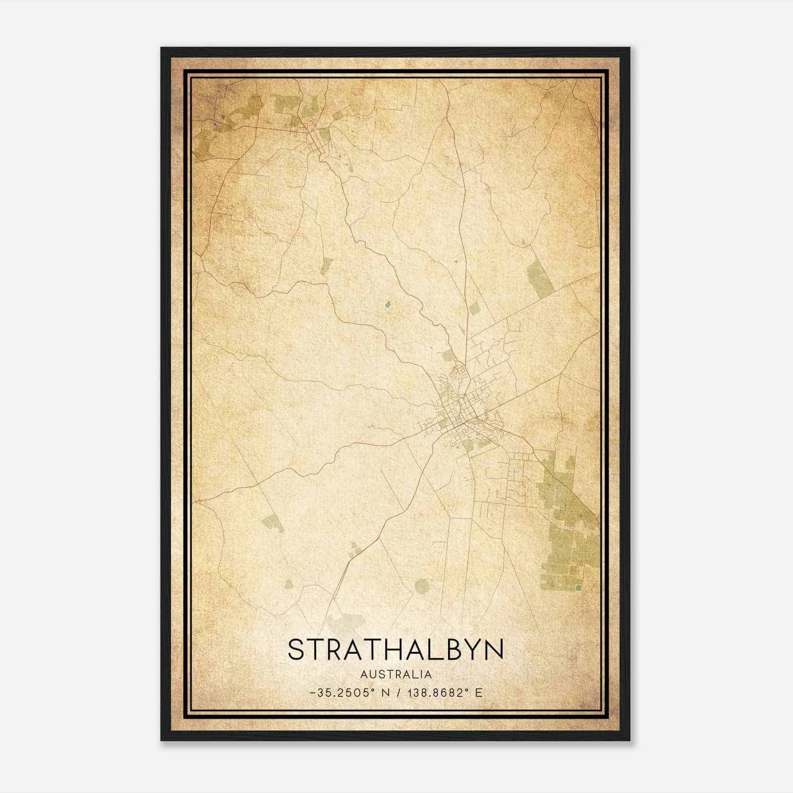 Vintage Strathalbyn Australia Map Poster, Strathalbyn City Road Wall ...