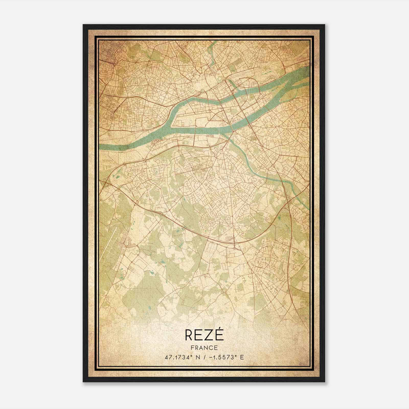 Vintage Reze France Map Poster, Reze City Road Wall Art Print - Custom ...