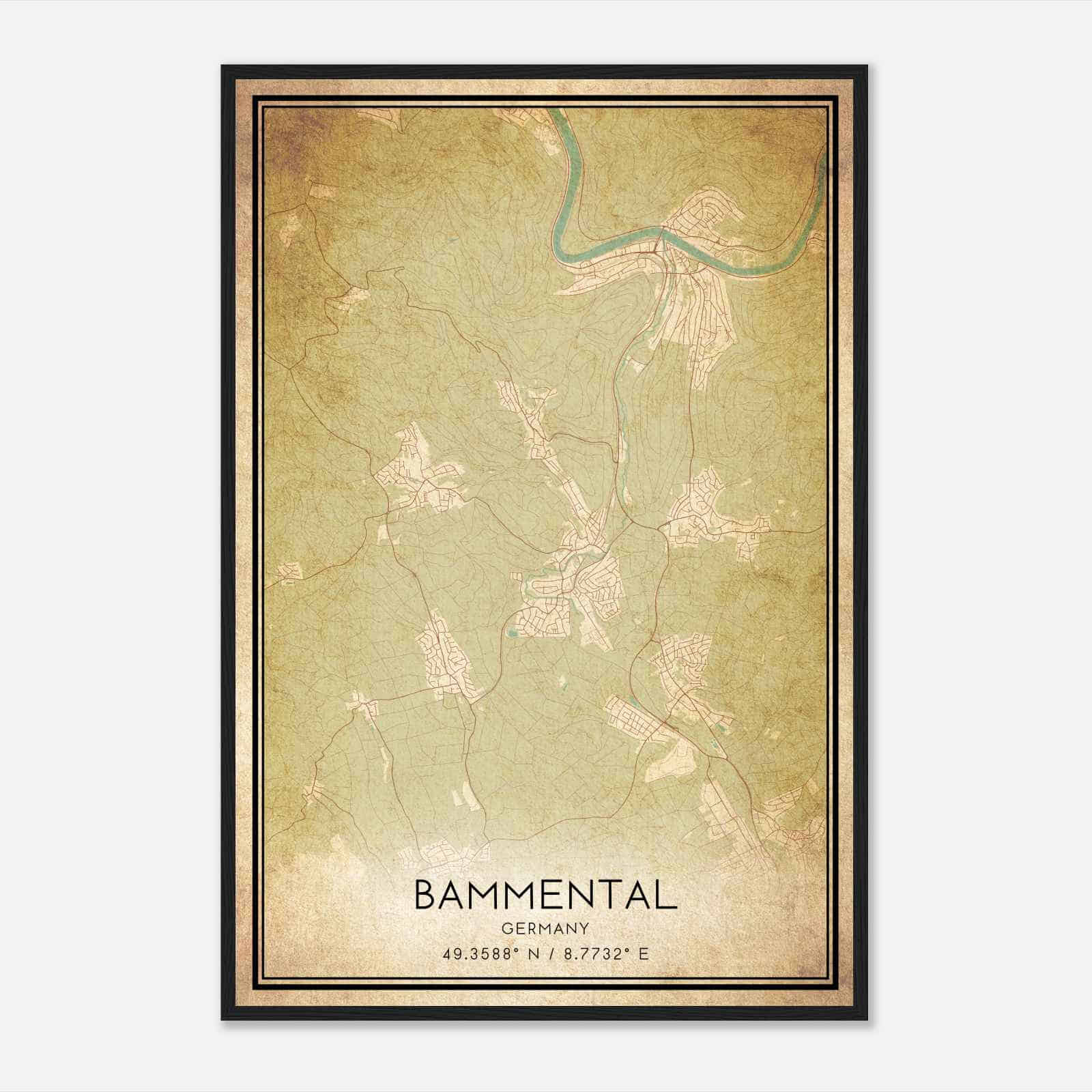 Vintage Bammental Germany Map Poster, Bammental City Road Wall Art ...