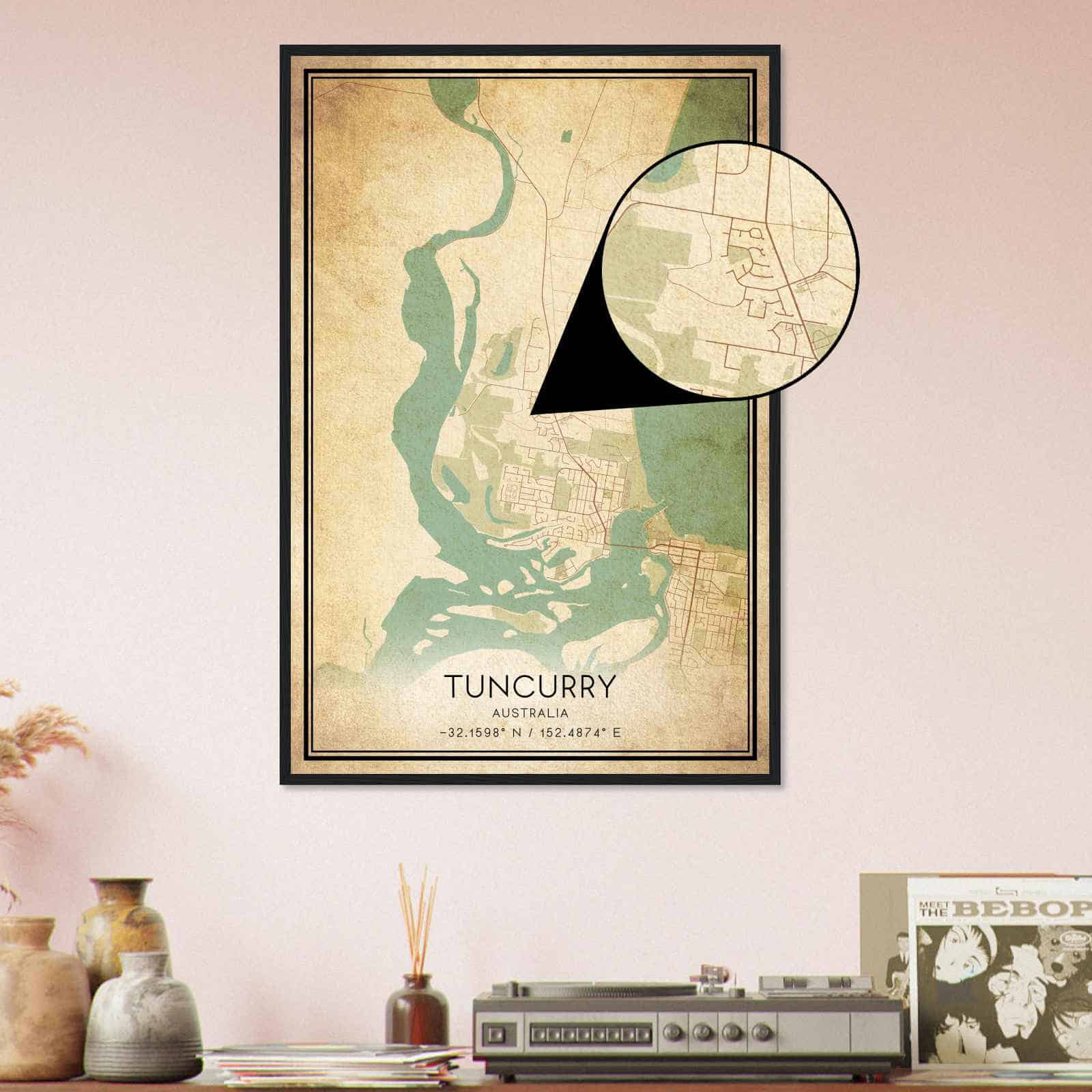Vintage Tuncurry Australia Map Poster, Tuncurry City Road Wall Art ...