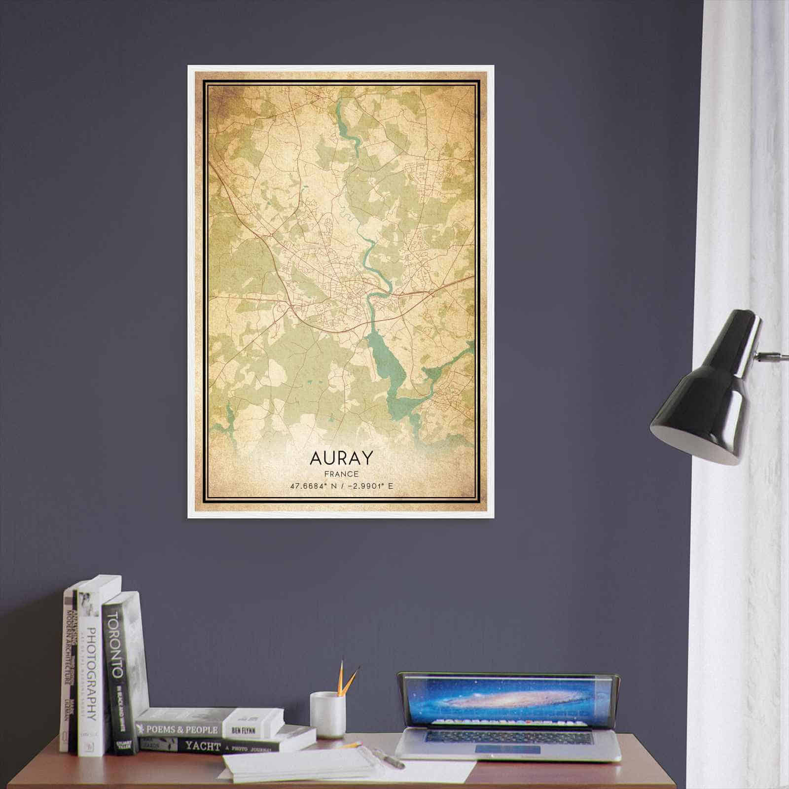 Vintage Auray France Map Poster, Auray City Road Wall Art Print ...