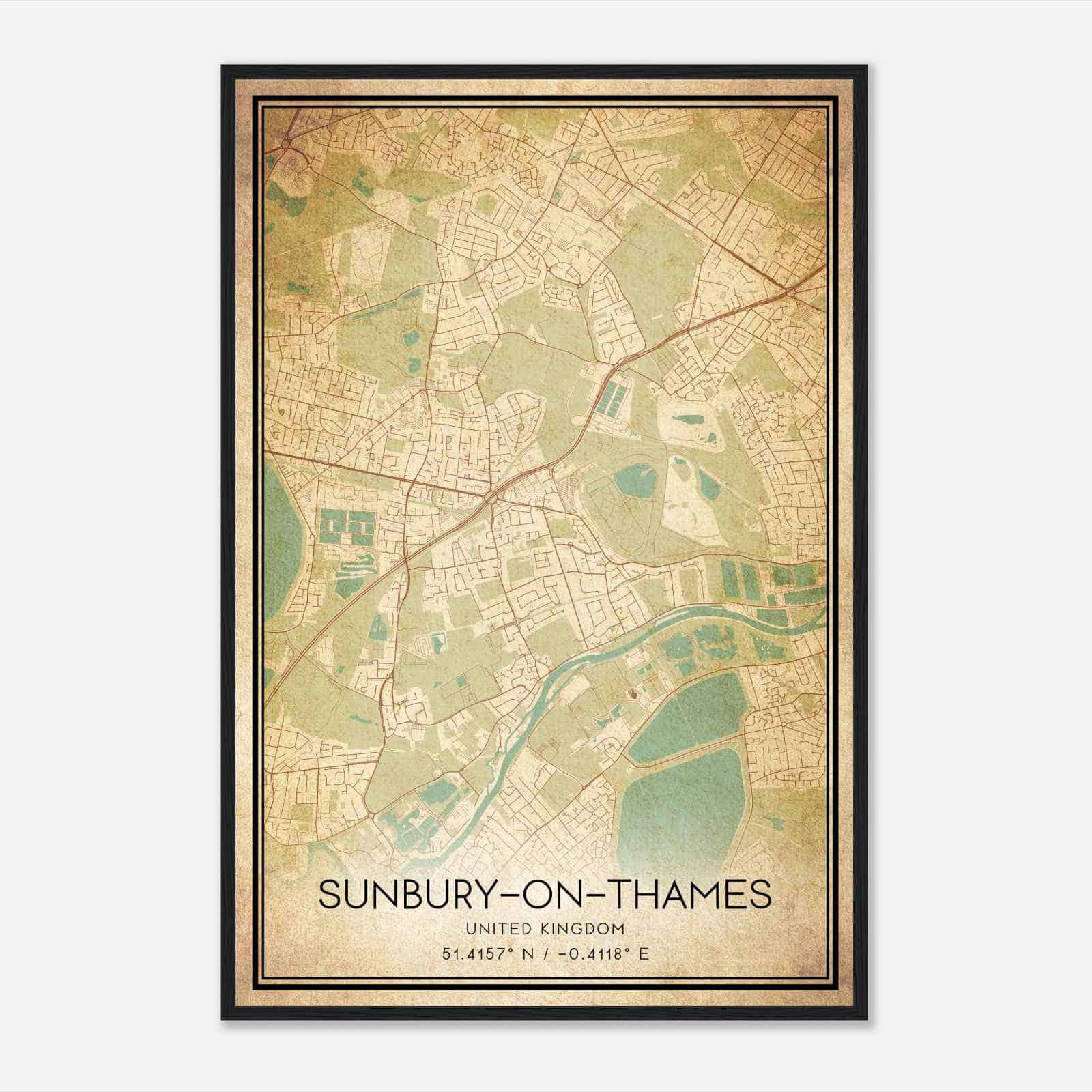 Vintage Sunbury United Kingdom Map Poster, Sunbury City Road Wall Art ...