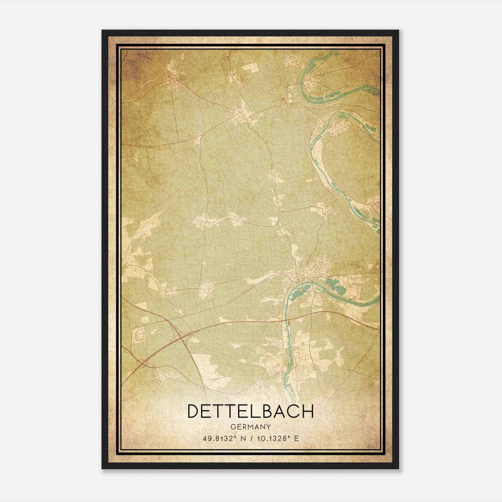 Vintage Dettelbach Germany Map Poster, Dettelbach City Road Wall Art ...