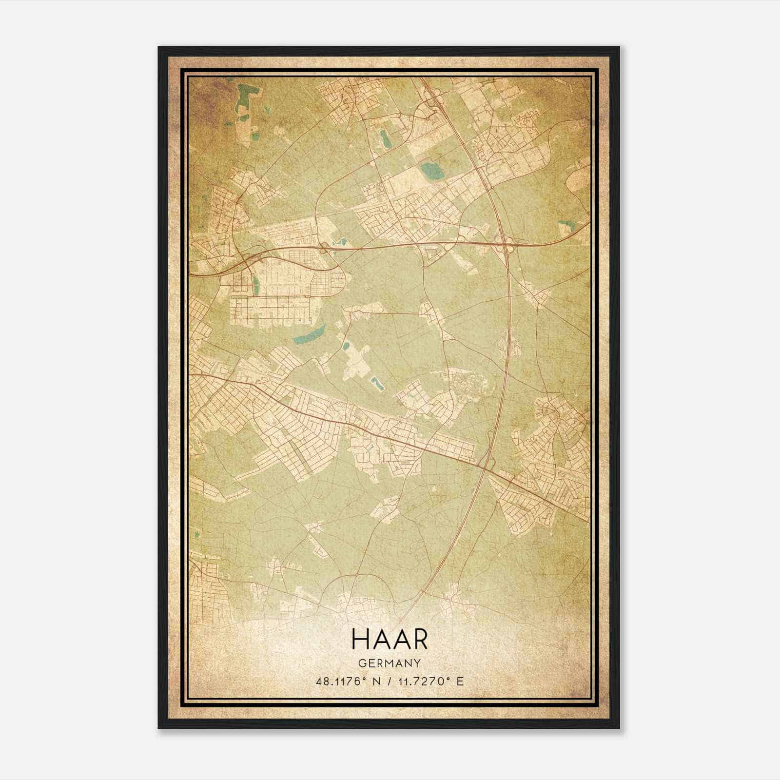 Vintage Haar Germany Map Poster, Haar City Road Wall Art Print - Custom ...