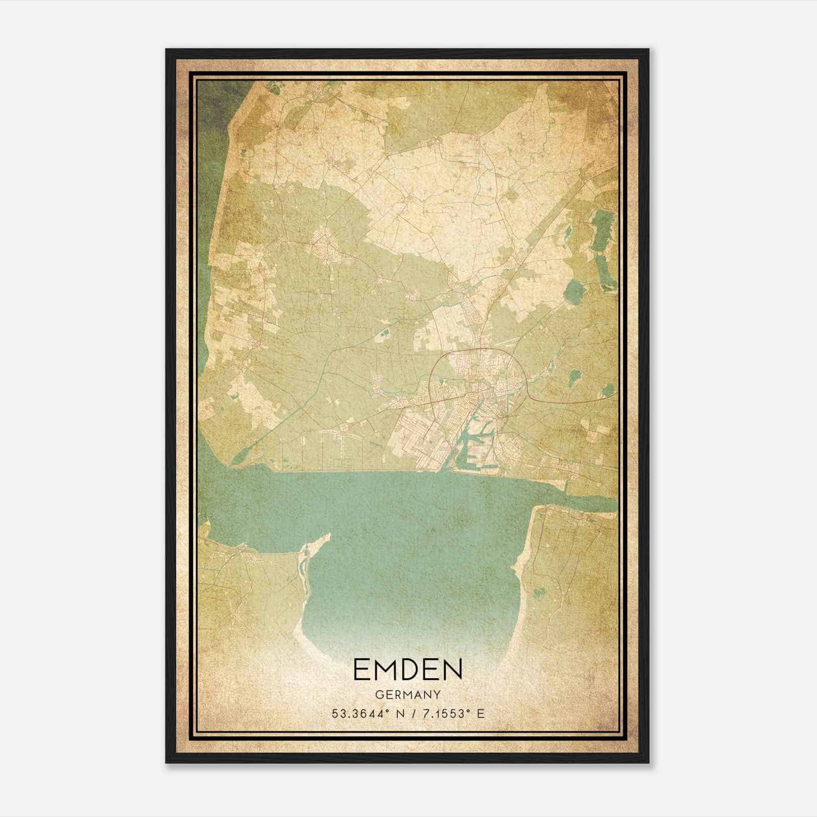 Vintage Emden Germany Map Poster, Emden City Road Wall Art Print ...