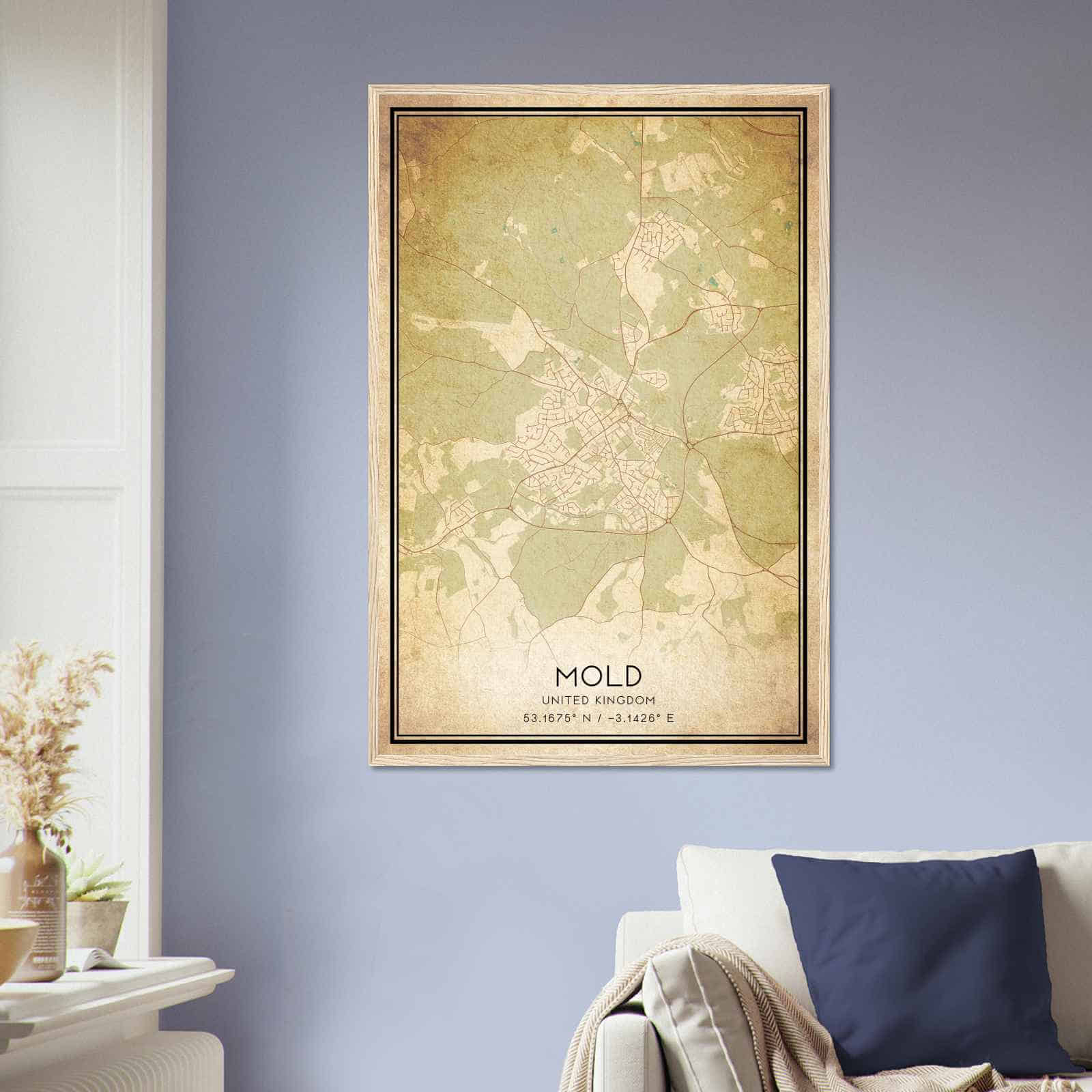 Vintage Mold United Kingdom Map Poster, Mold City Road Wall Art Print ...