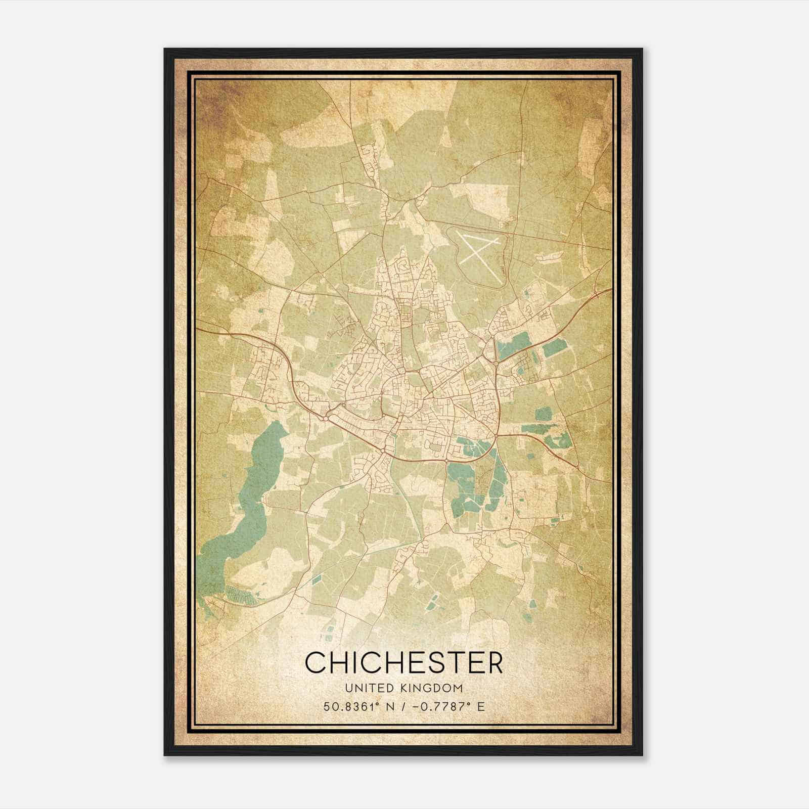 Vintage Chichester United Kingdom Map Poster, Chichester City Road Wall ...
