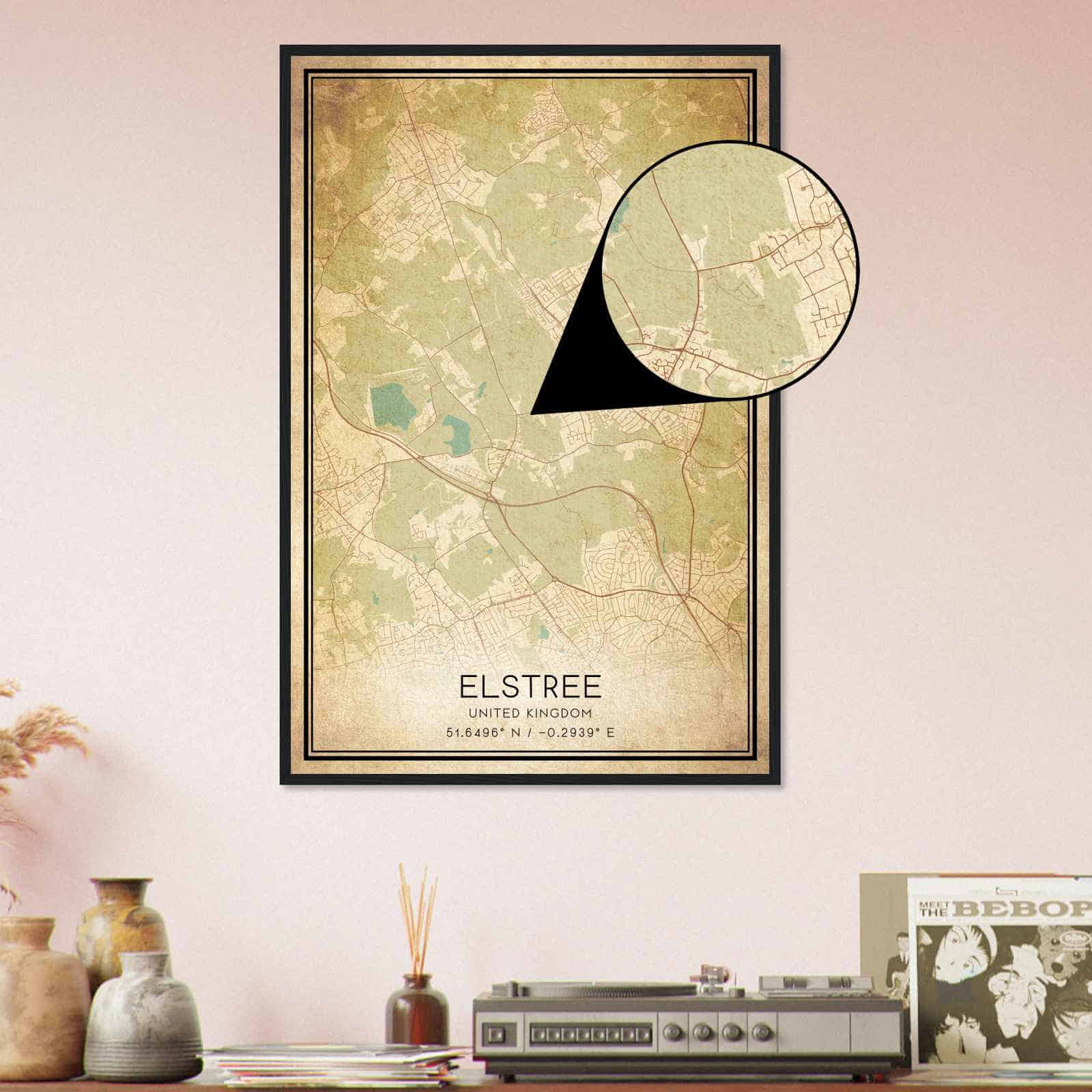 Vintage Elstree United Kingdom Map Poster, Elstree City Road Wall Art ...