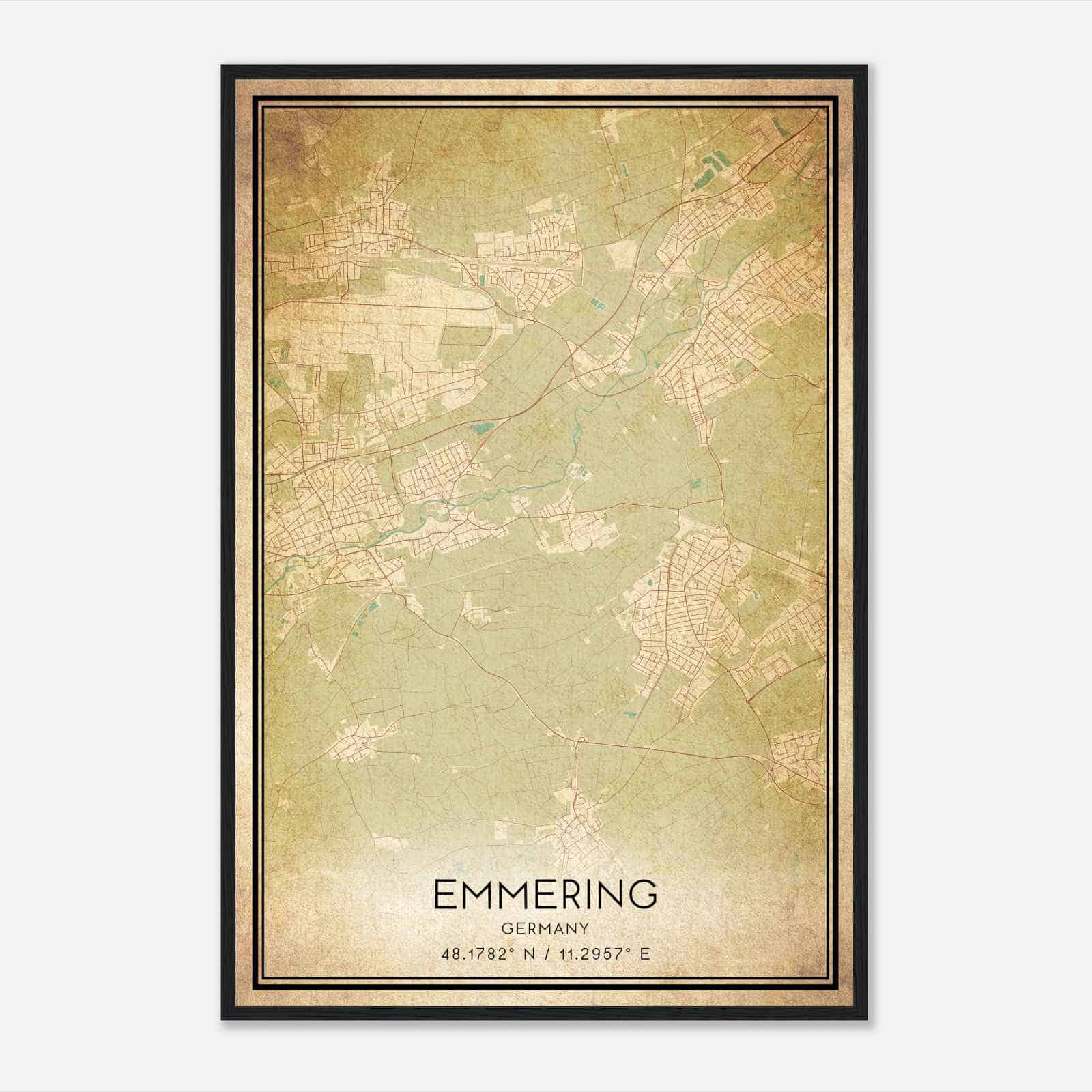 Vintage Emmering Germany Map Poster, Emmering City Road Wall Art Print ...