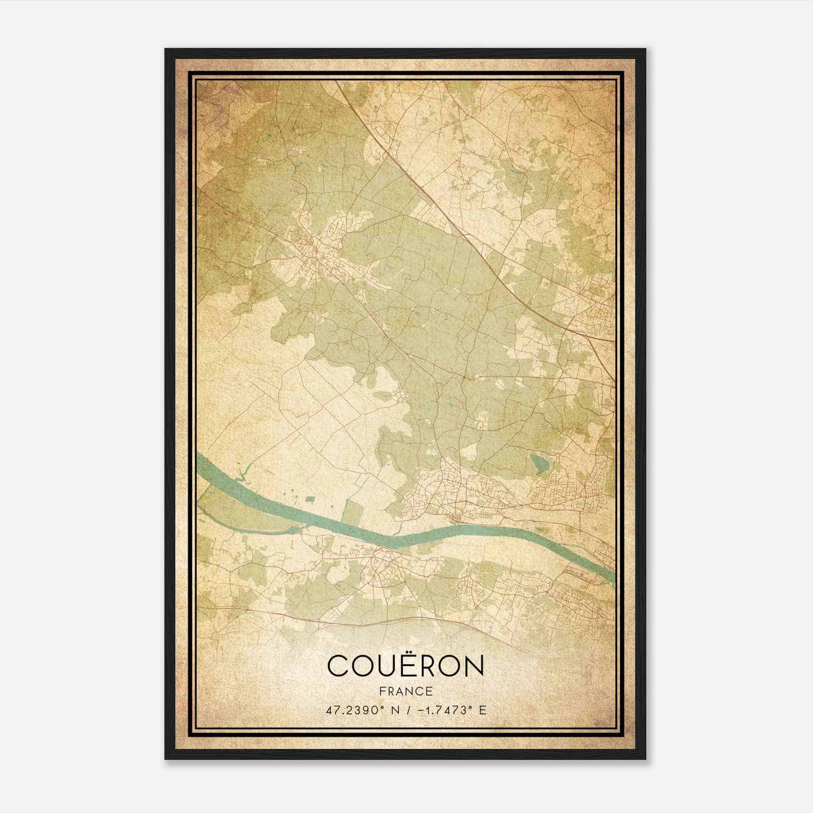 Vintage Coueron France Map Poster, Coueron City Road Wall Art Print ...