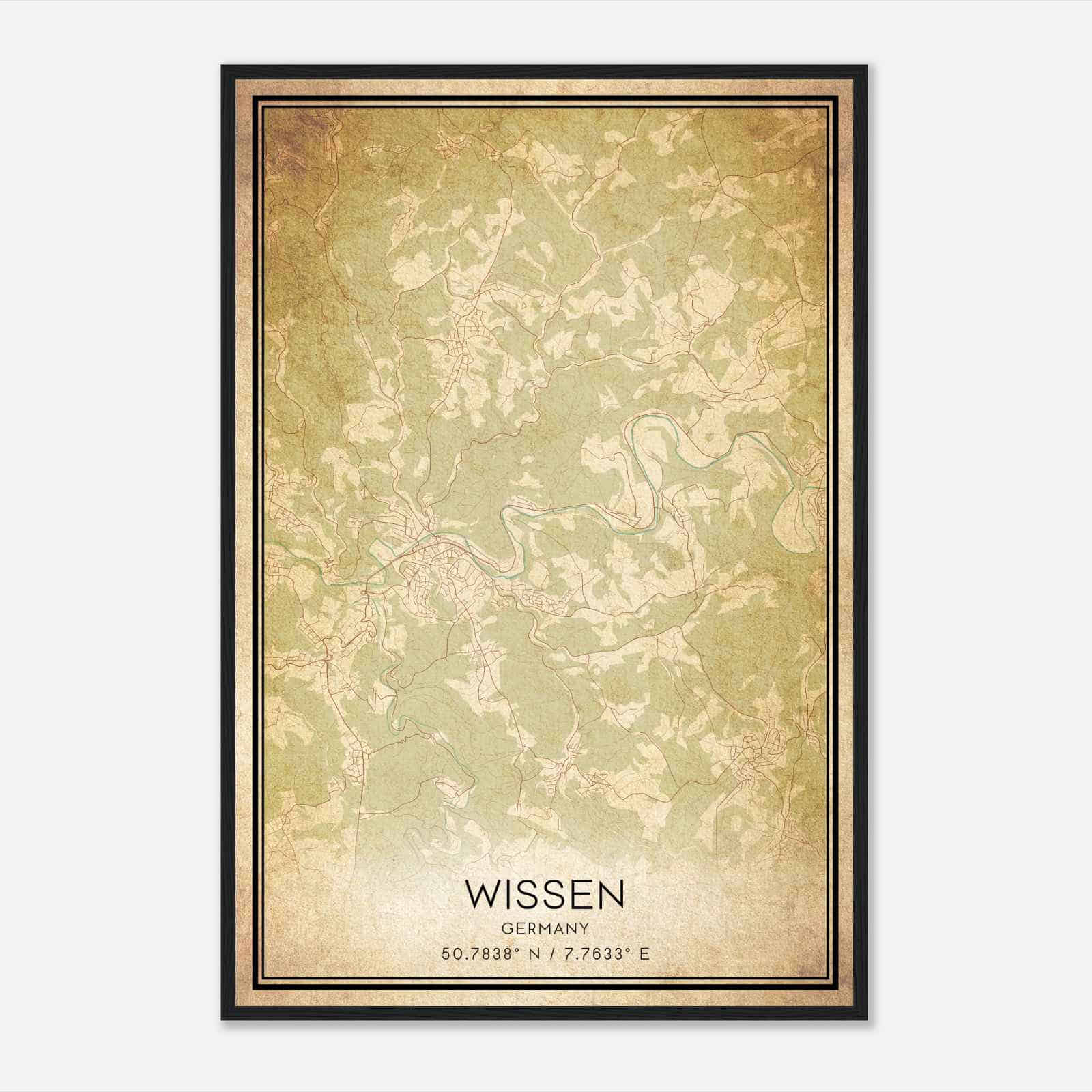 Vintage Wissen Germany Map Poster, Wissen City Road Wall Art Print ...