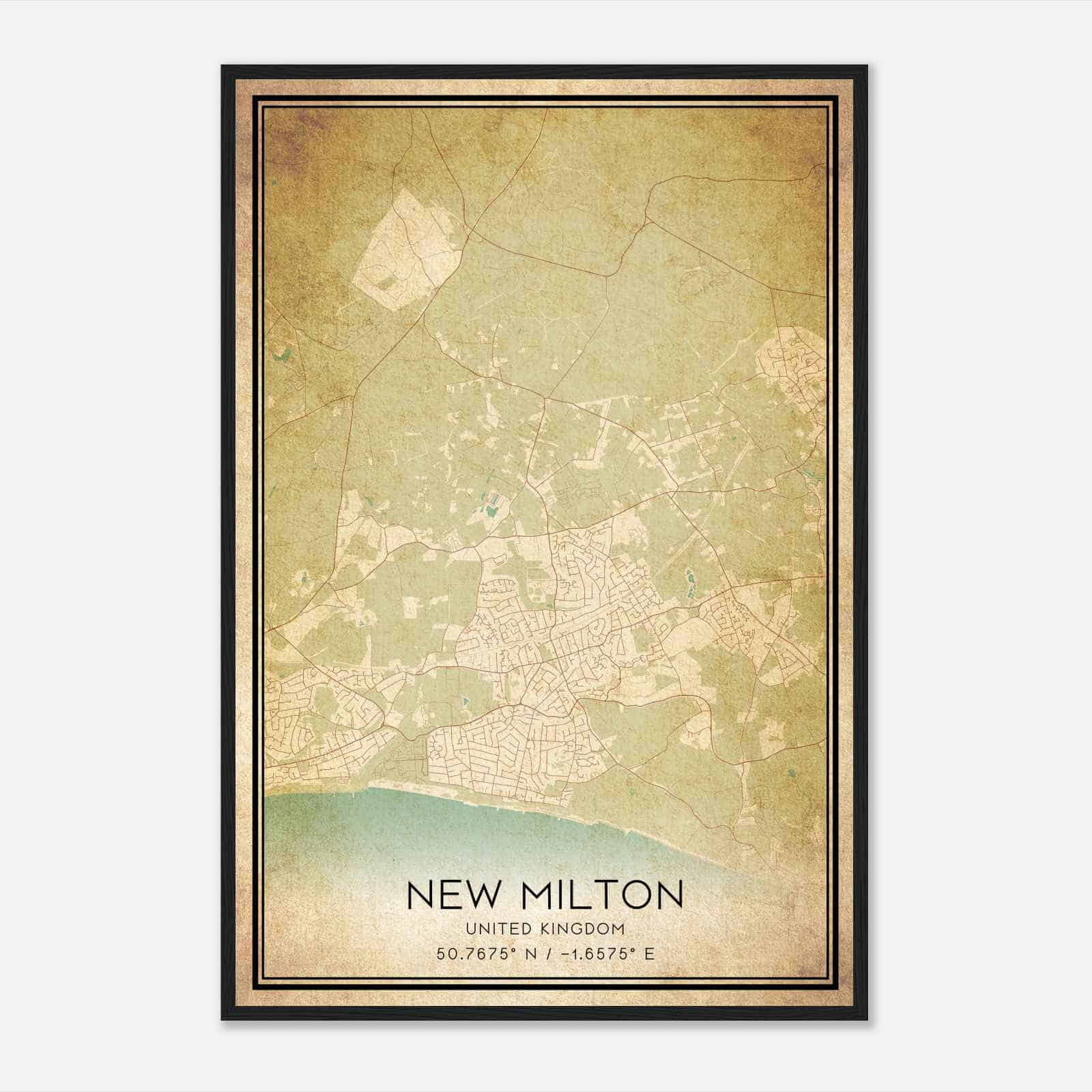 Vintage New Milton United Kingdom Map Poster, New Milton City Road Wall ...