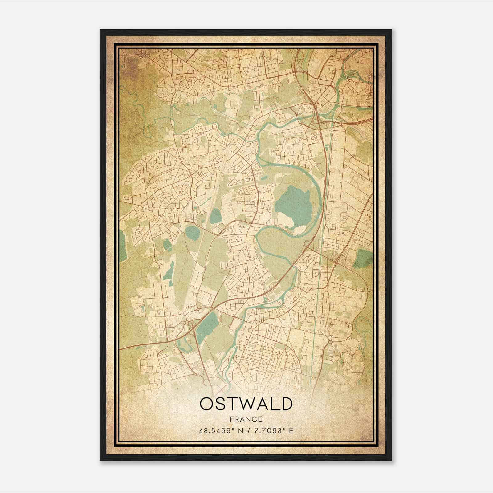 Vintage Ostwald France Map Poster, Ostwald City Road Wall Art Print ...