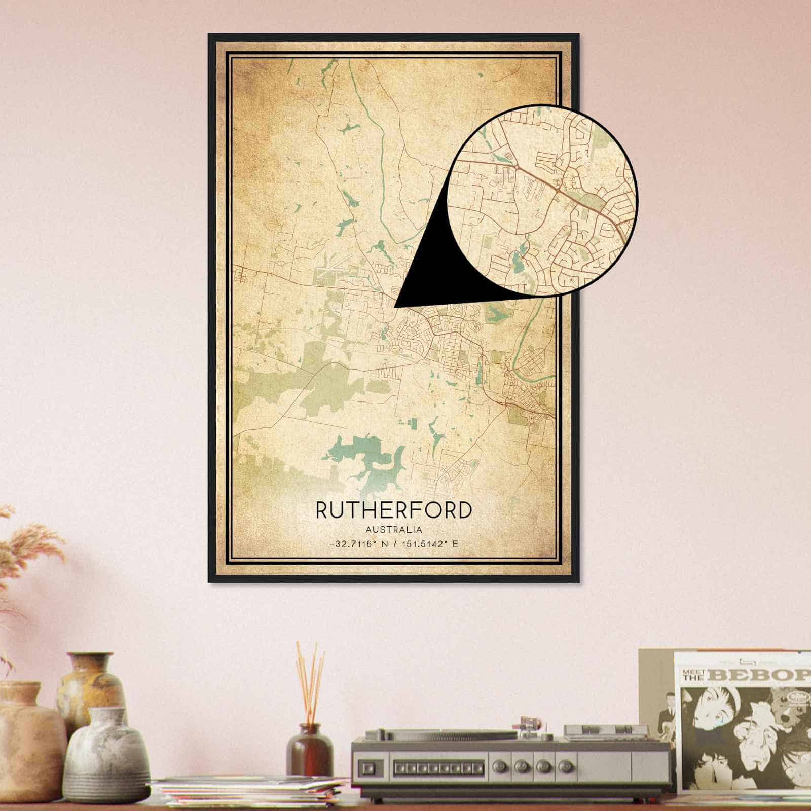 Vintage Rutherford Australia Map Poster, Rutherford City Road Wall Art ...
