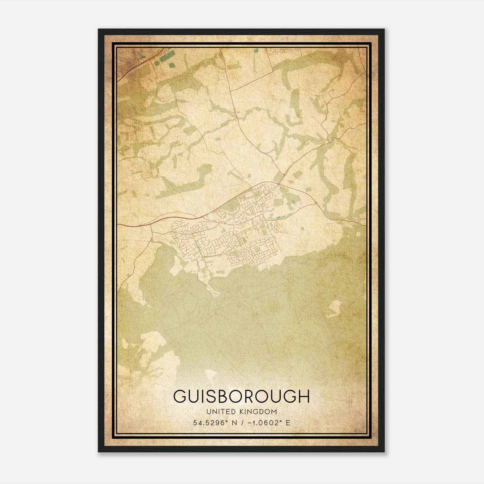 Vintage Guisborough United Kingdom Map Poster, Guisborough City Road ...