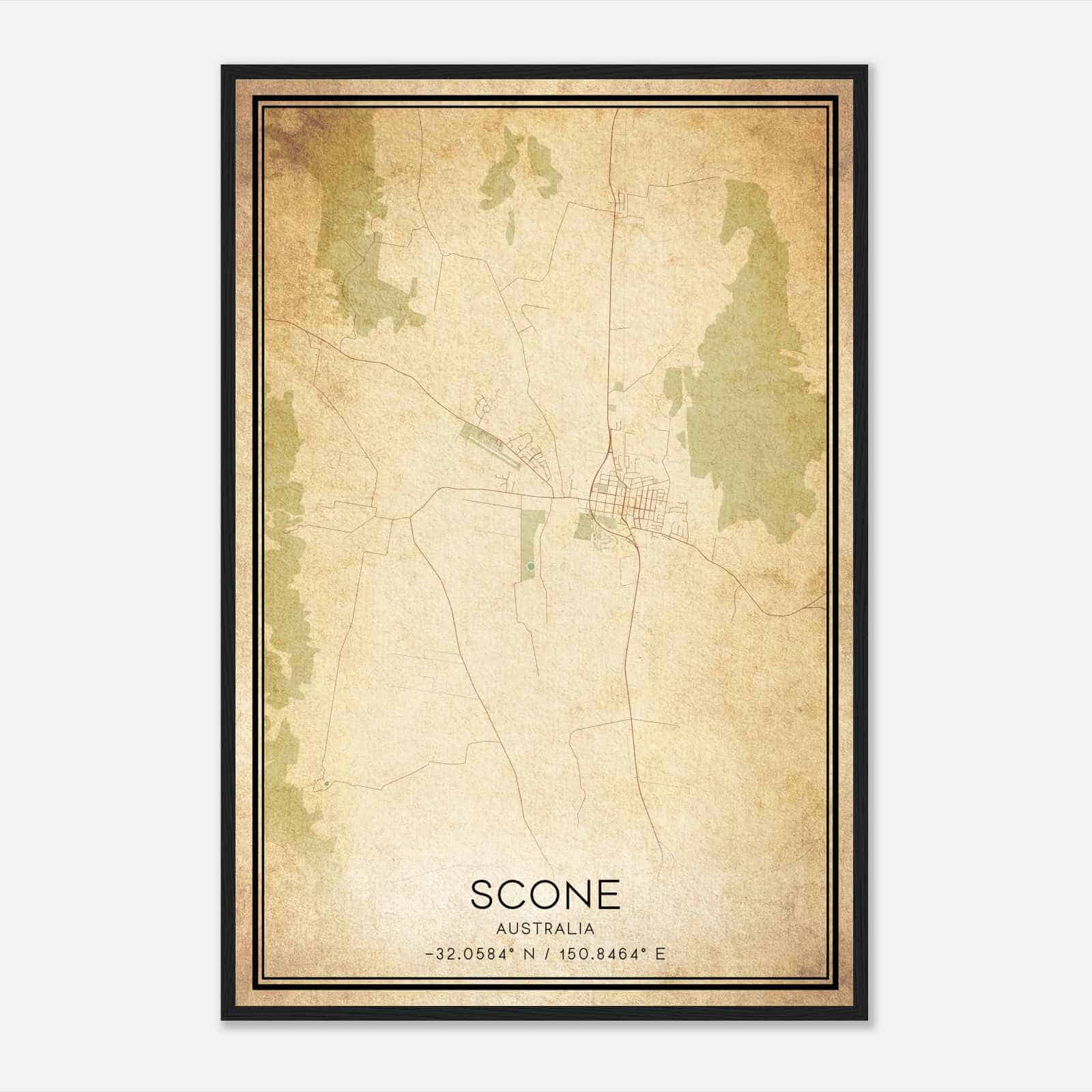 Vintage Scone Australia Map Poster, Scone City Road Wall Art Print ...