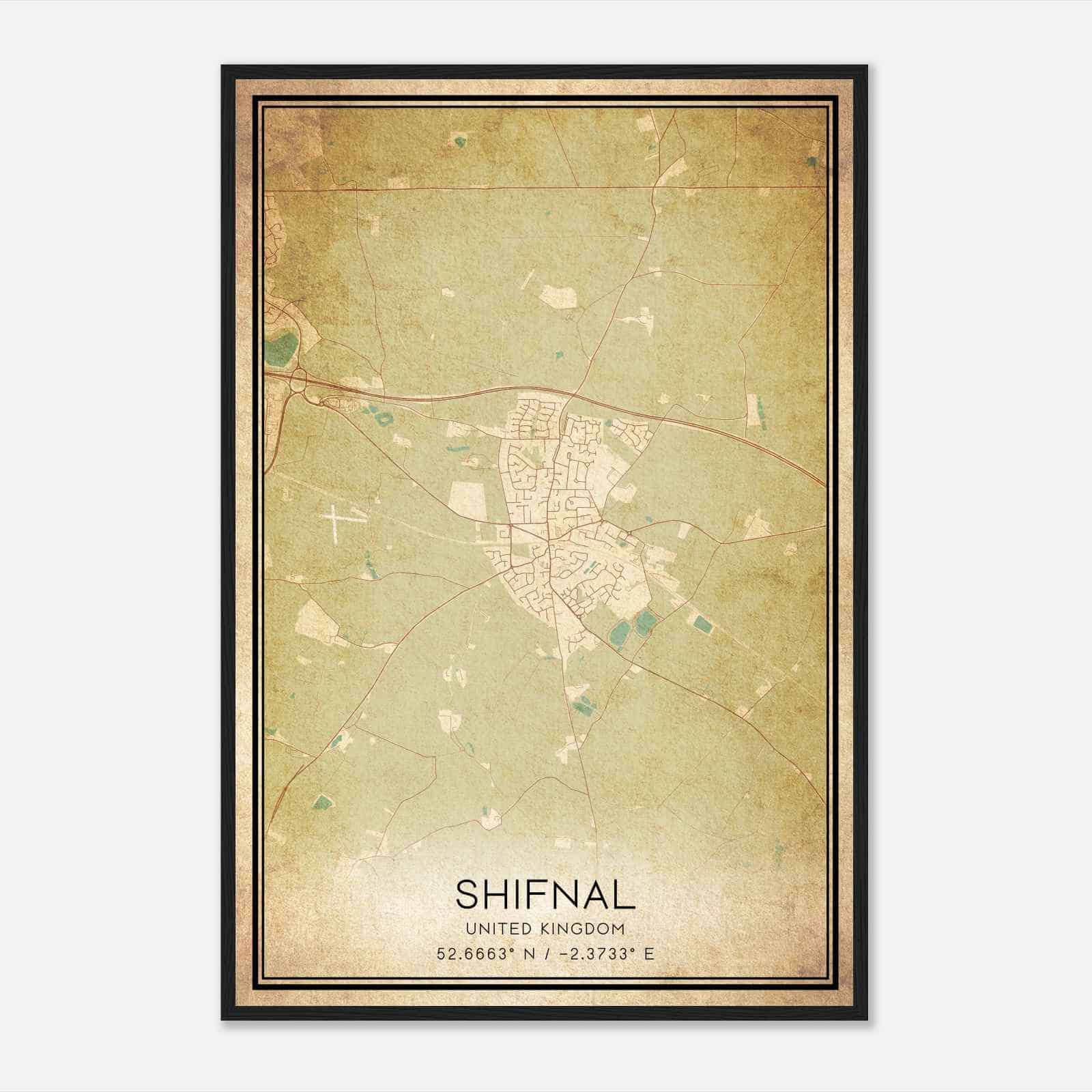Vintage Shifnal United Kingdom Map Poster, Shifnal City Road Wall Art ...