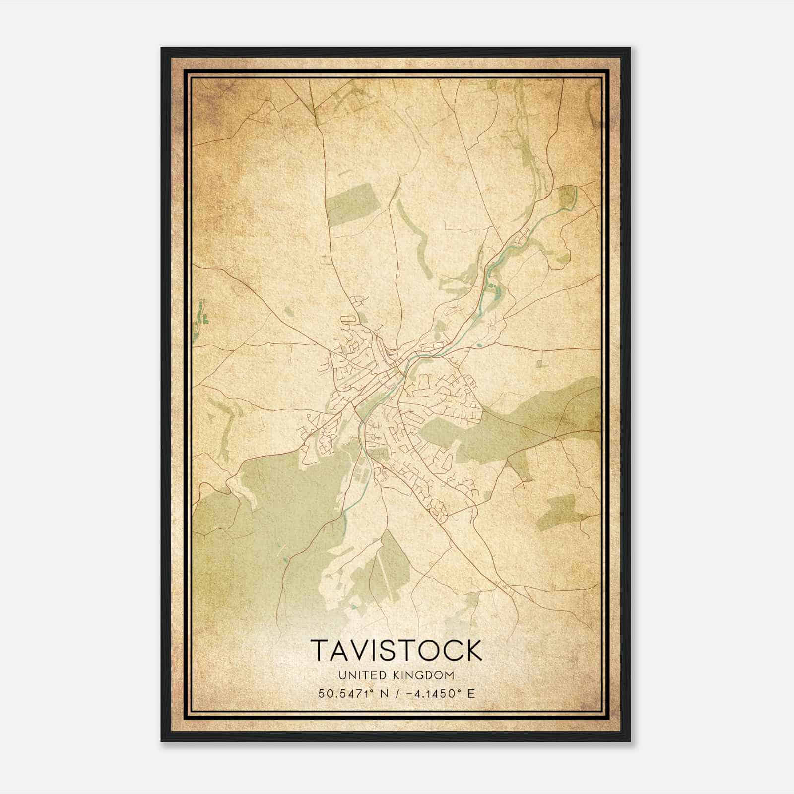 Vintage Tavistock United Kingdom Map Poster, Tavistock City Road Wall ...