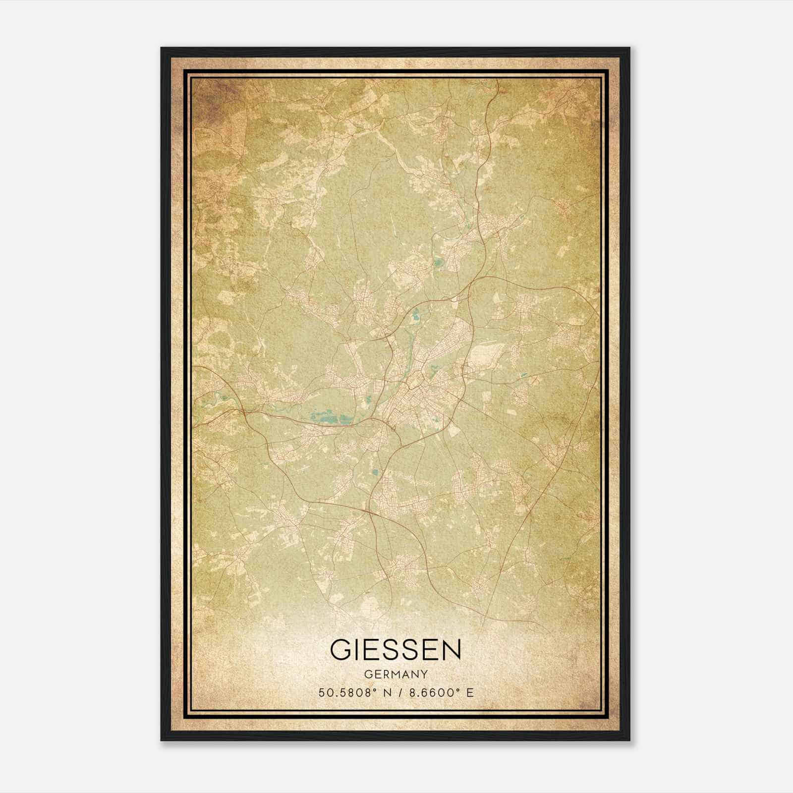 Vintage Giessen Germany Map Poster, Giessen City Road Wall Art Print ...