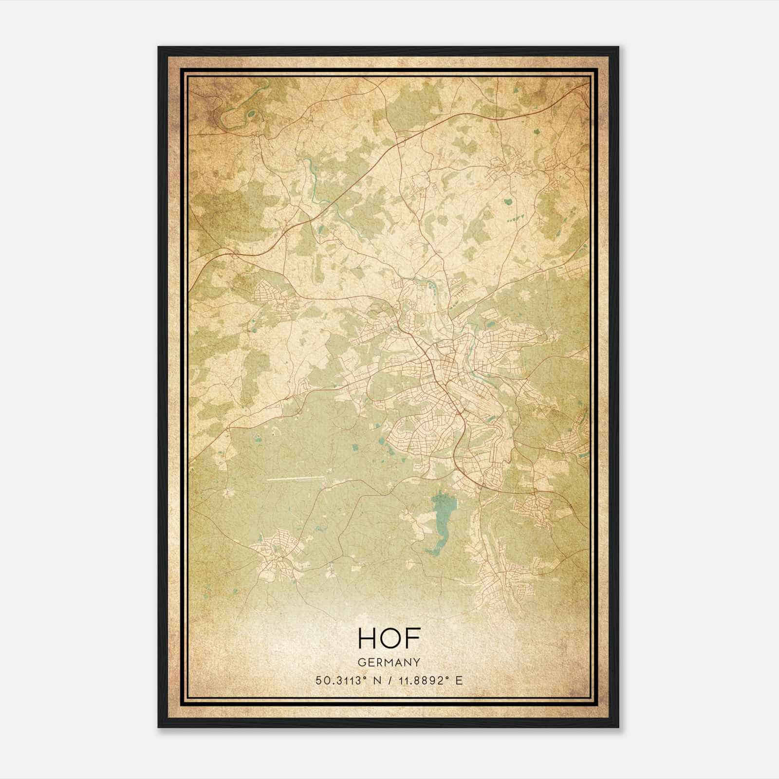 Vintage Hof Germany Map Poster, Hof City Road Wall Art Print - Custom ...