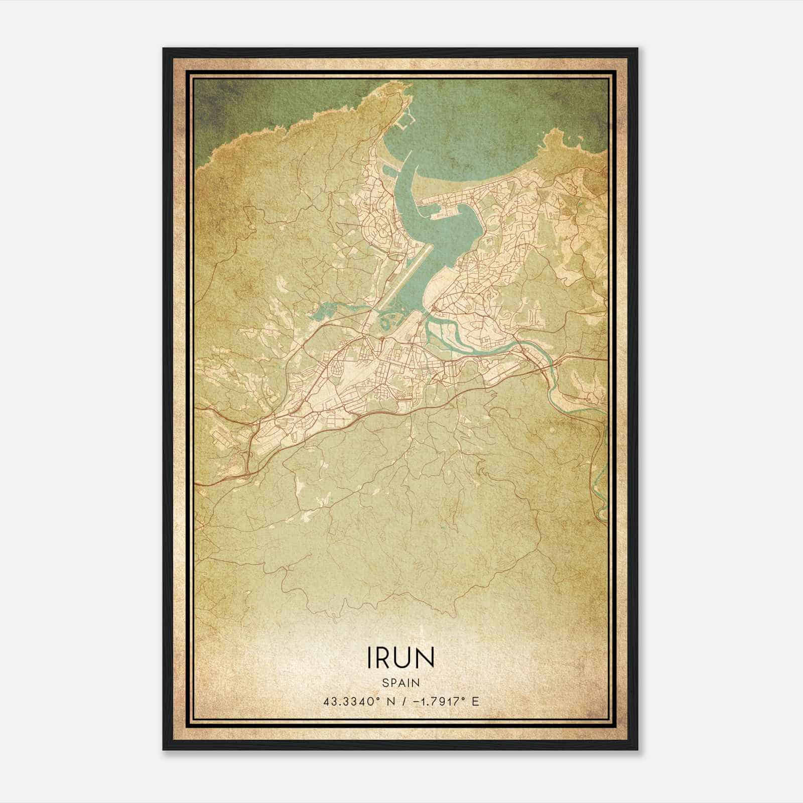 Vintage Irun Spain Map Poster, Irun City Road Wall Art Print - Custom ...