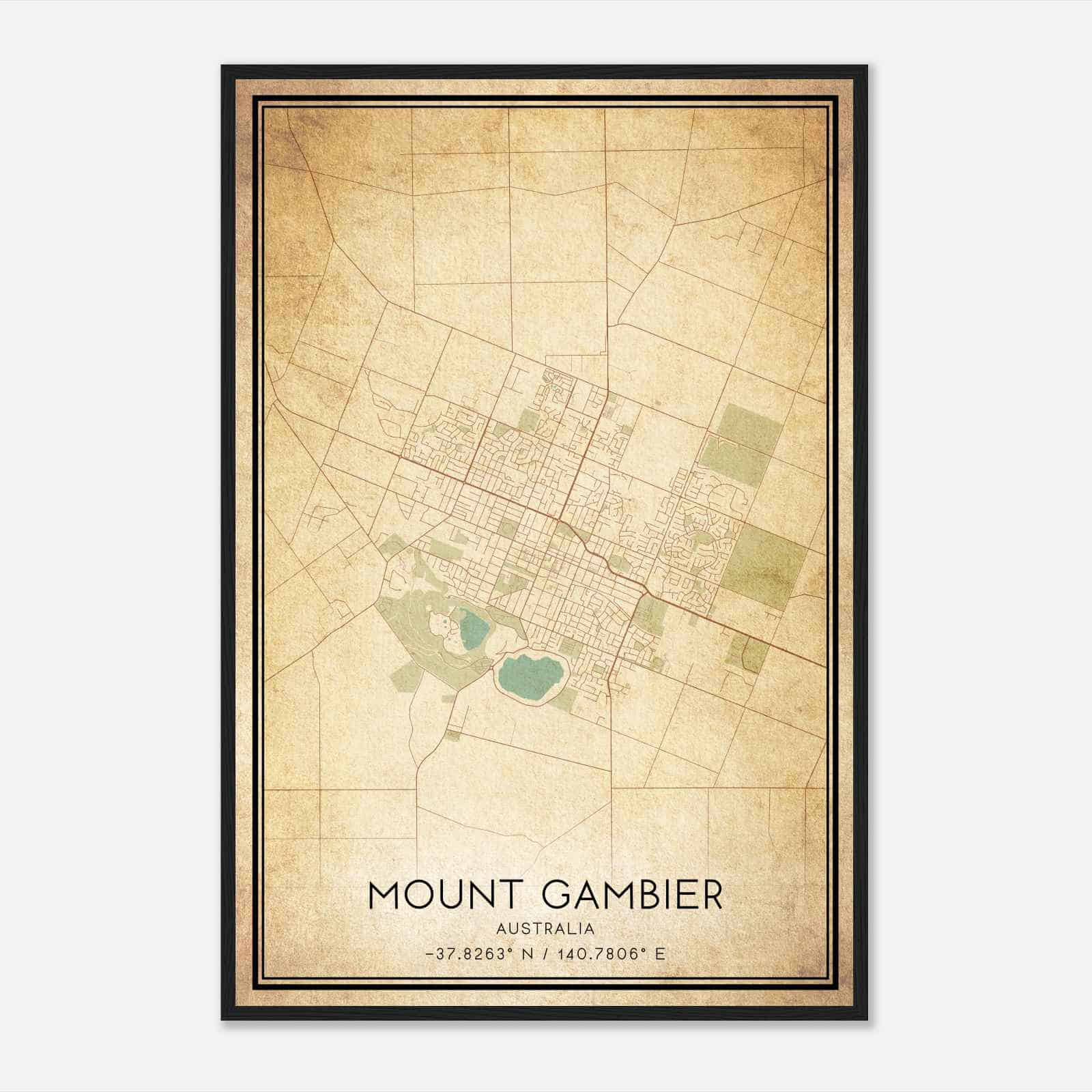 Vintage Mount Gambier Australia Map Poster, Mount Gambier City Road Wall Art Print - Custom Maps ...