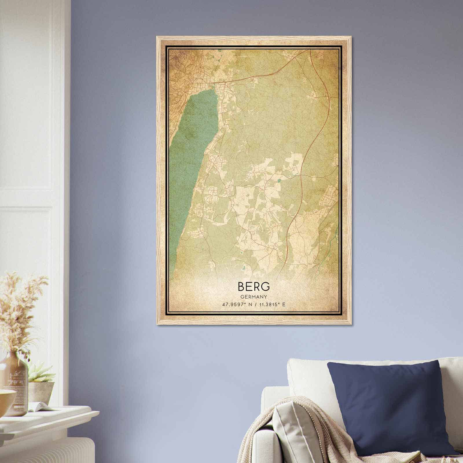 Vintage Berg Germany Map Poster, Berg City Road Wall Art Print - Custom ...