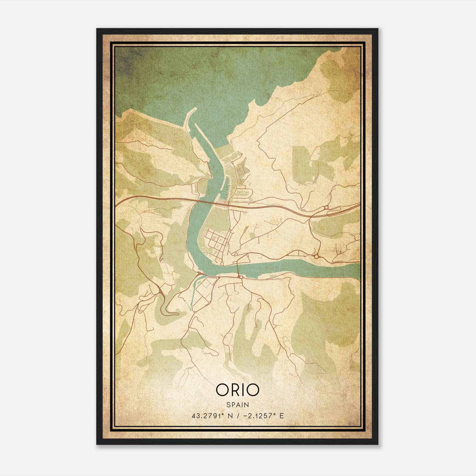 Vintage Orio Spain Map Poster, Orio City Road Wall Art Print - Custom ...