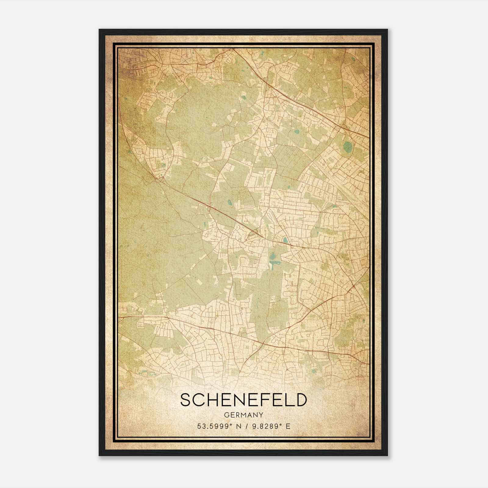 Vintage Schenefeld Germany Map Poster, Schenefeld City Road Wall Art ...