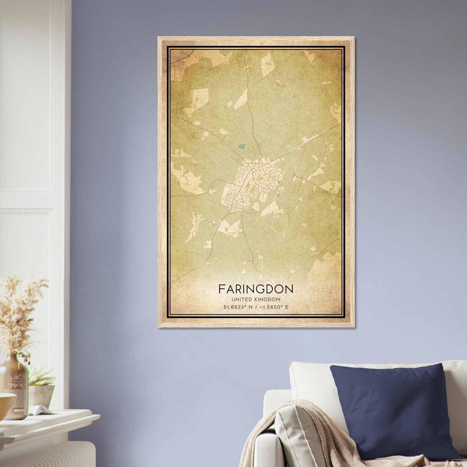 Vintage Faringdon United Kingdom Map Poster, Faringdon City Road Wall ...