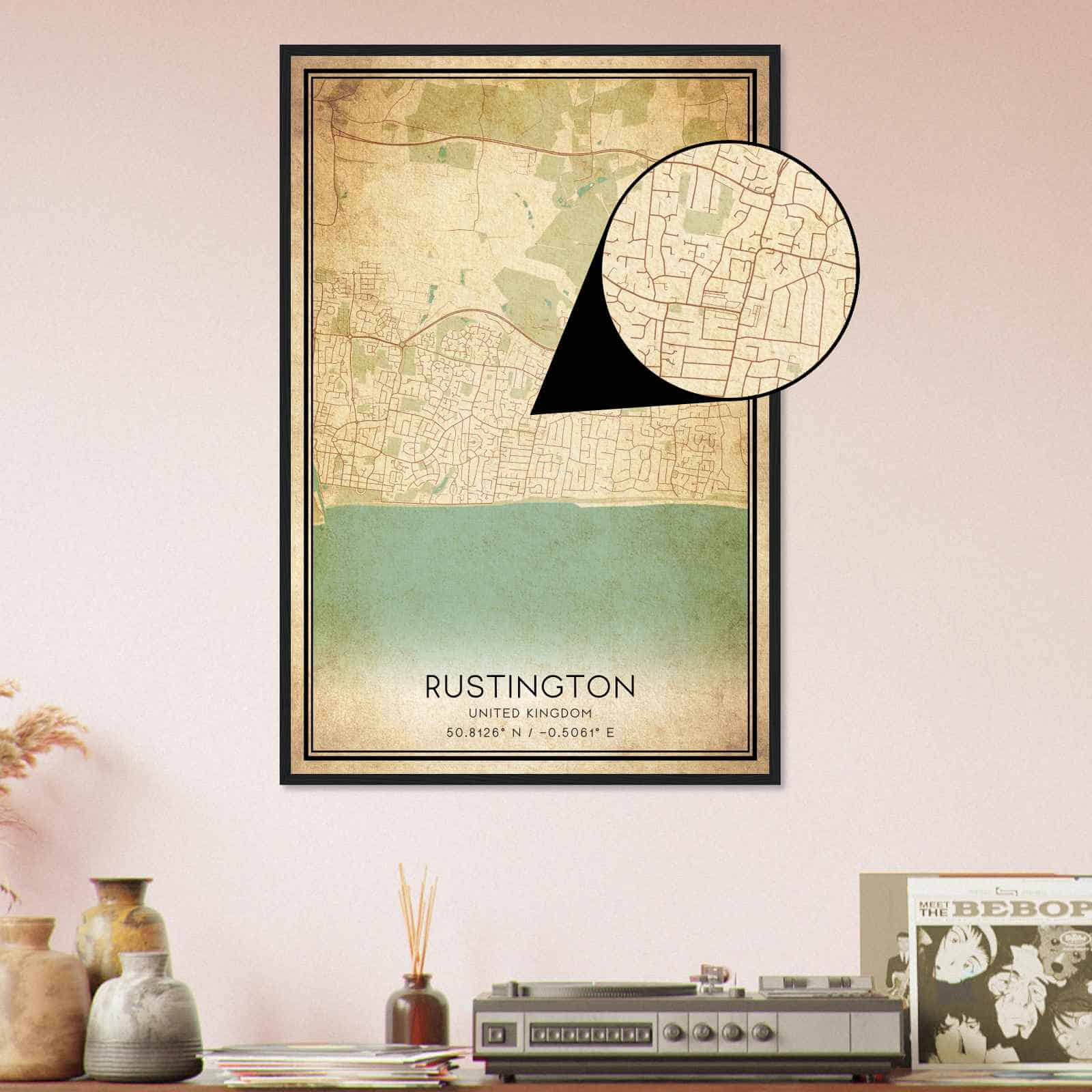 Vintage Rustington United Kingdom Map Poster, Rustington City Road Wall ...