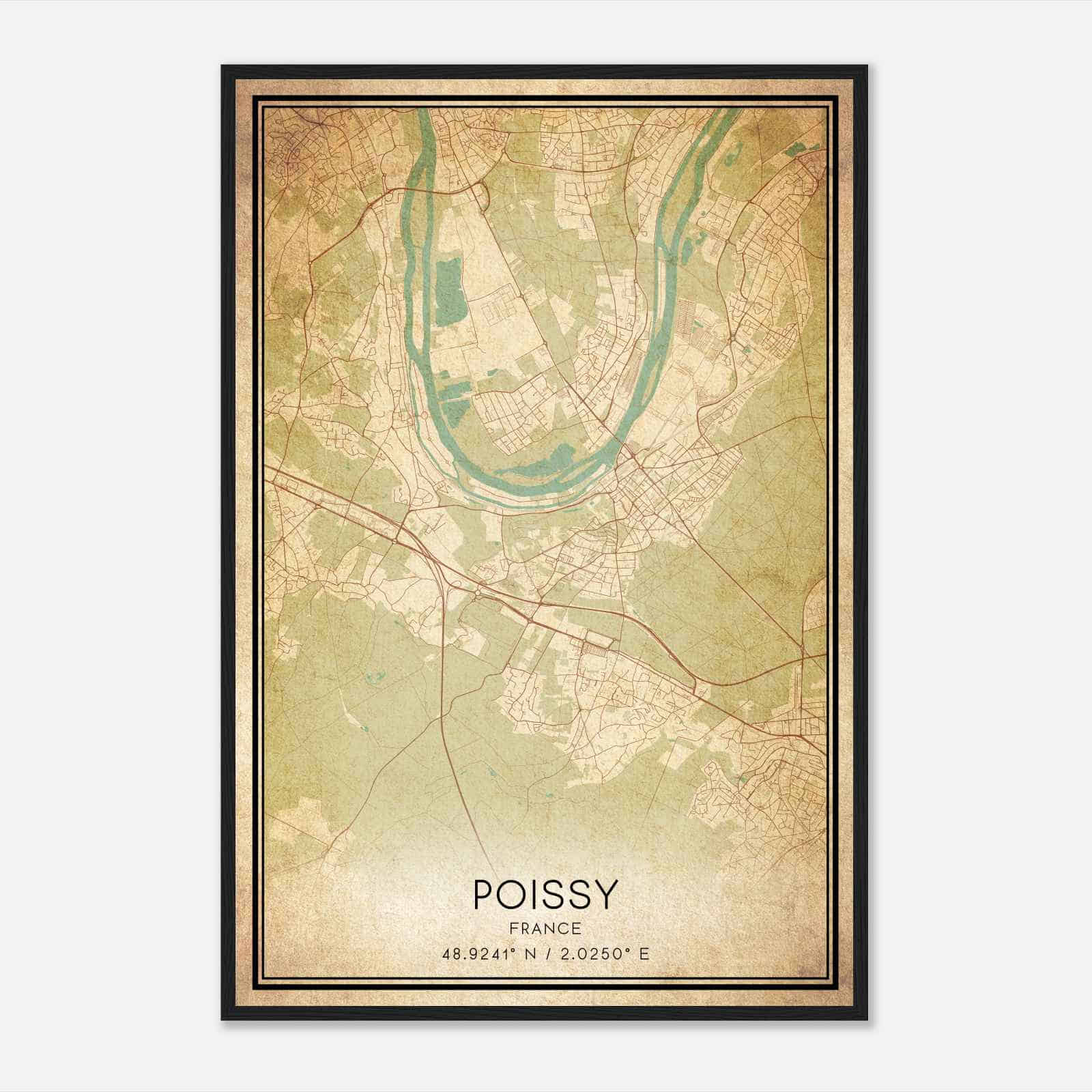 Vintage Poissy France Map Poster, Poissy City Road Wall Art Print ...