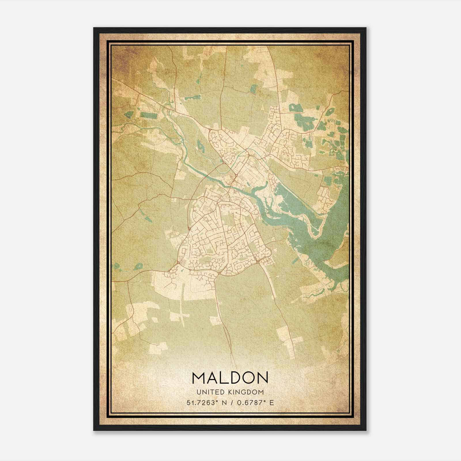 Vintage Maldon United Kingdom Map Poster, Maldon City Road Wall Art ...