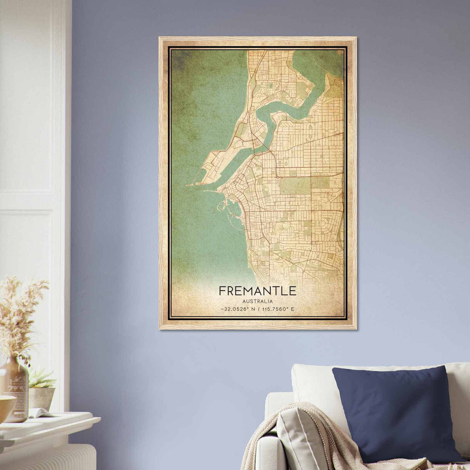 Vintage Fremantle Australia Map Poster, Fremantle City Road Wall Art ...