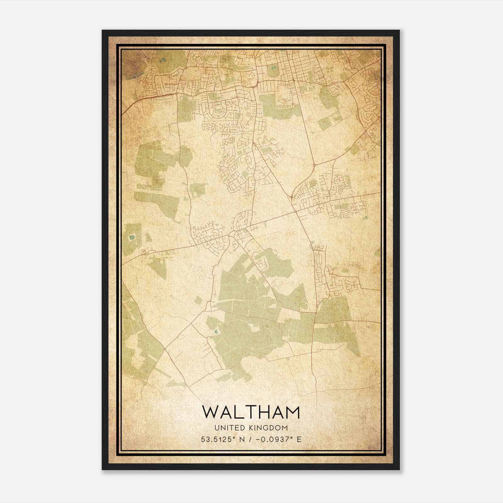 Vintage Waltham United Kingdom Map Poster, Waltham City Road Wall Art ...