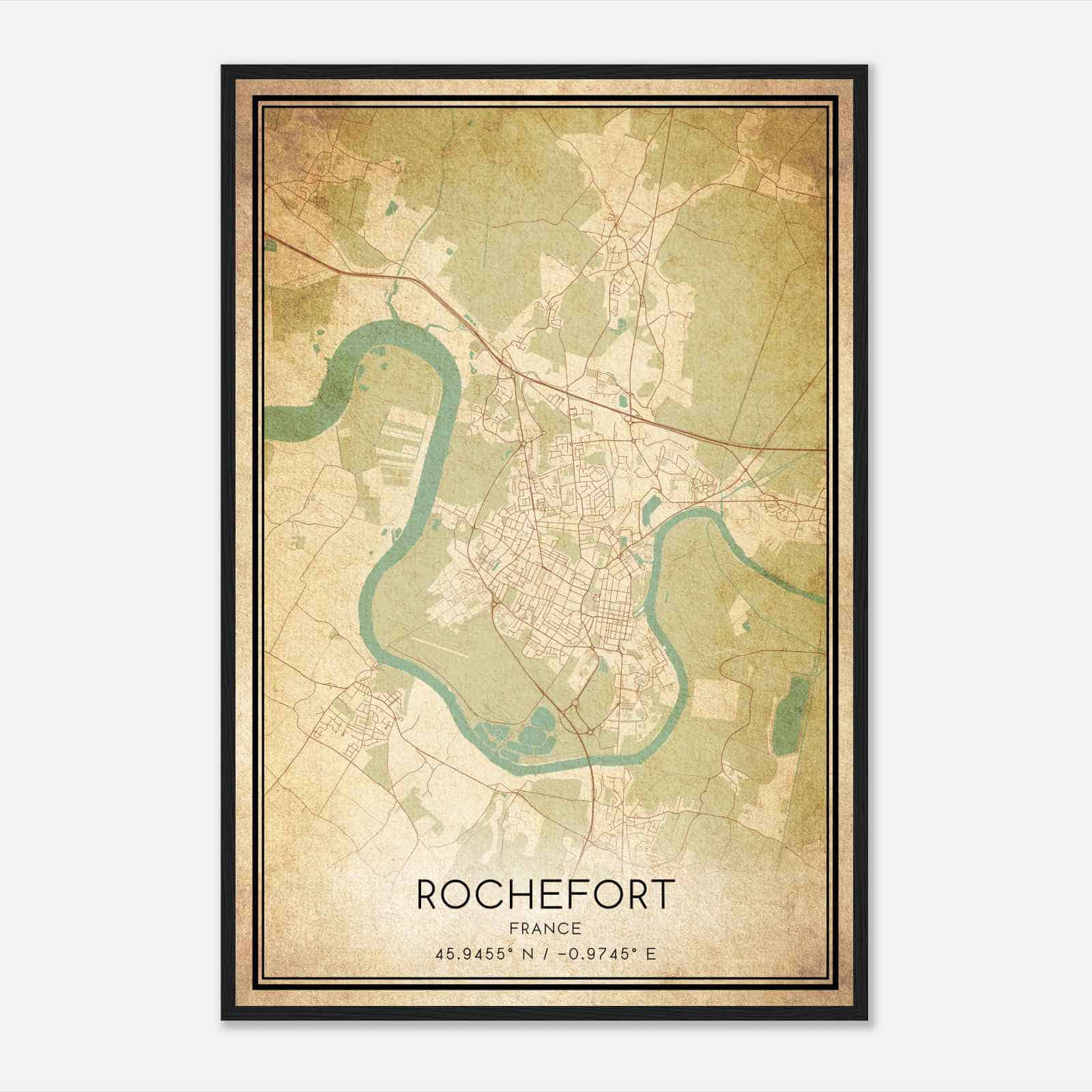 Vintage Rochefort France Map Poster, Rochefort City Road Wall Art Print ...