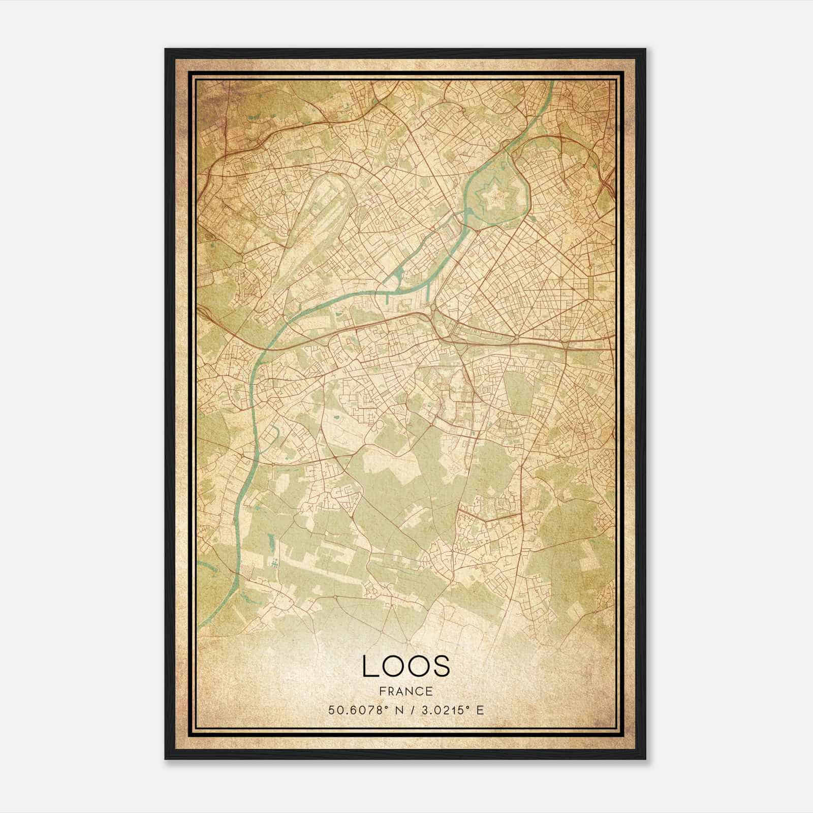 Vintage Loos France Map Poster, Loos City Road Wall Art Print - Custom ...